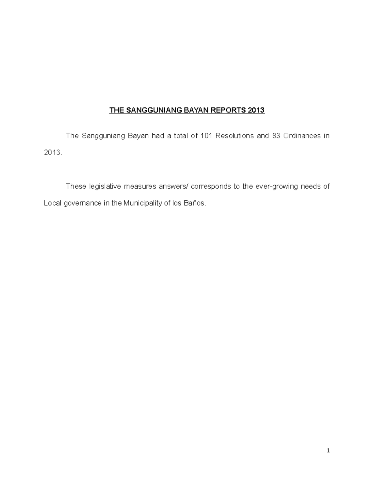 2013 Final Annual Report - THE SANGGUNIANG BAYAN REPORTS 2013 The ...