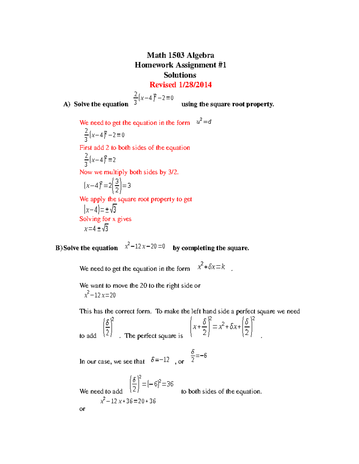 Algebra+HW1+Solutions - Math 1503 Algebra Homework Assignment #1 ...