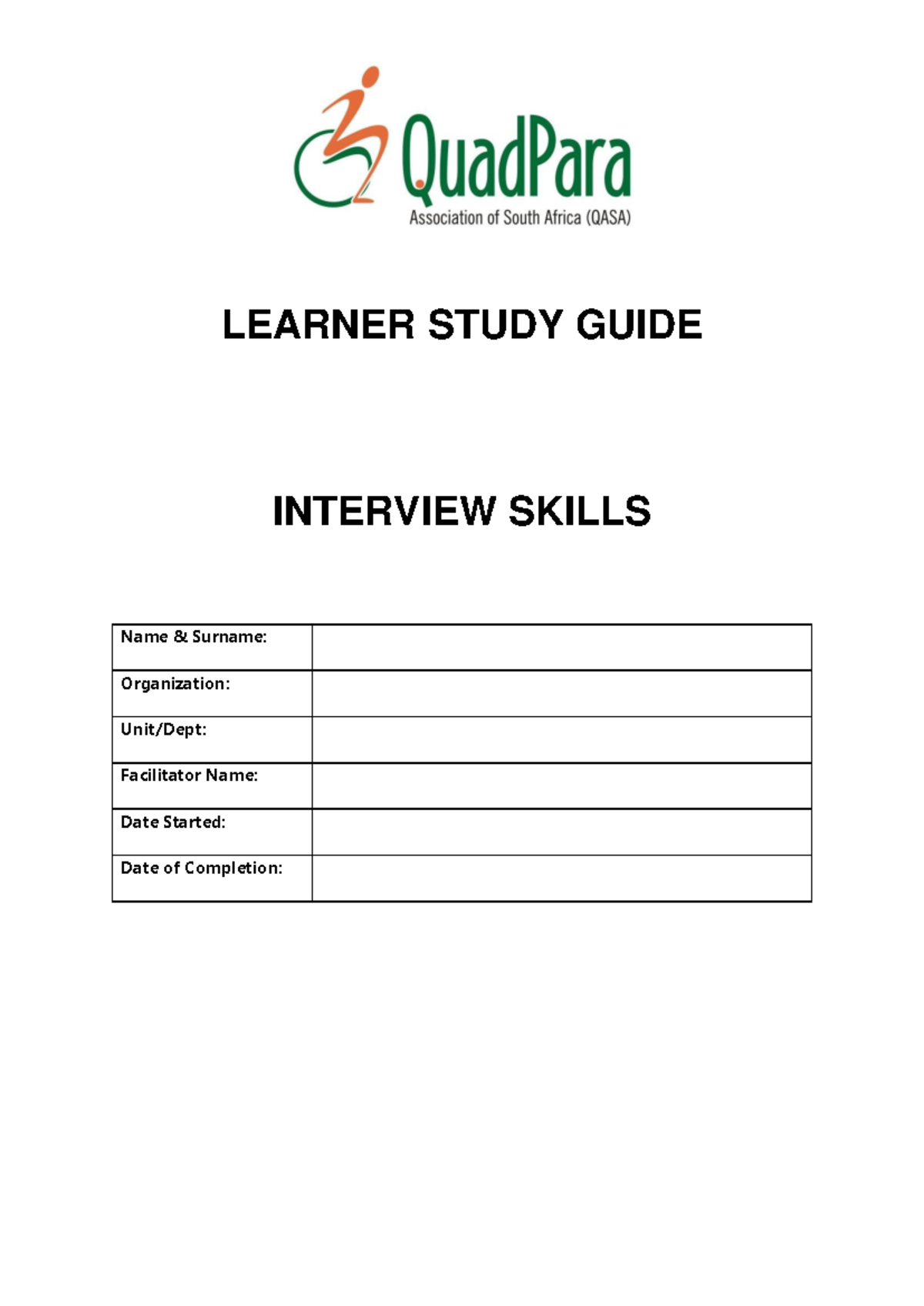 Interview Skills Learner Guide - LEARNER STUDY GUIDE INTERVIEW SKILLS ...