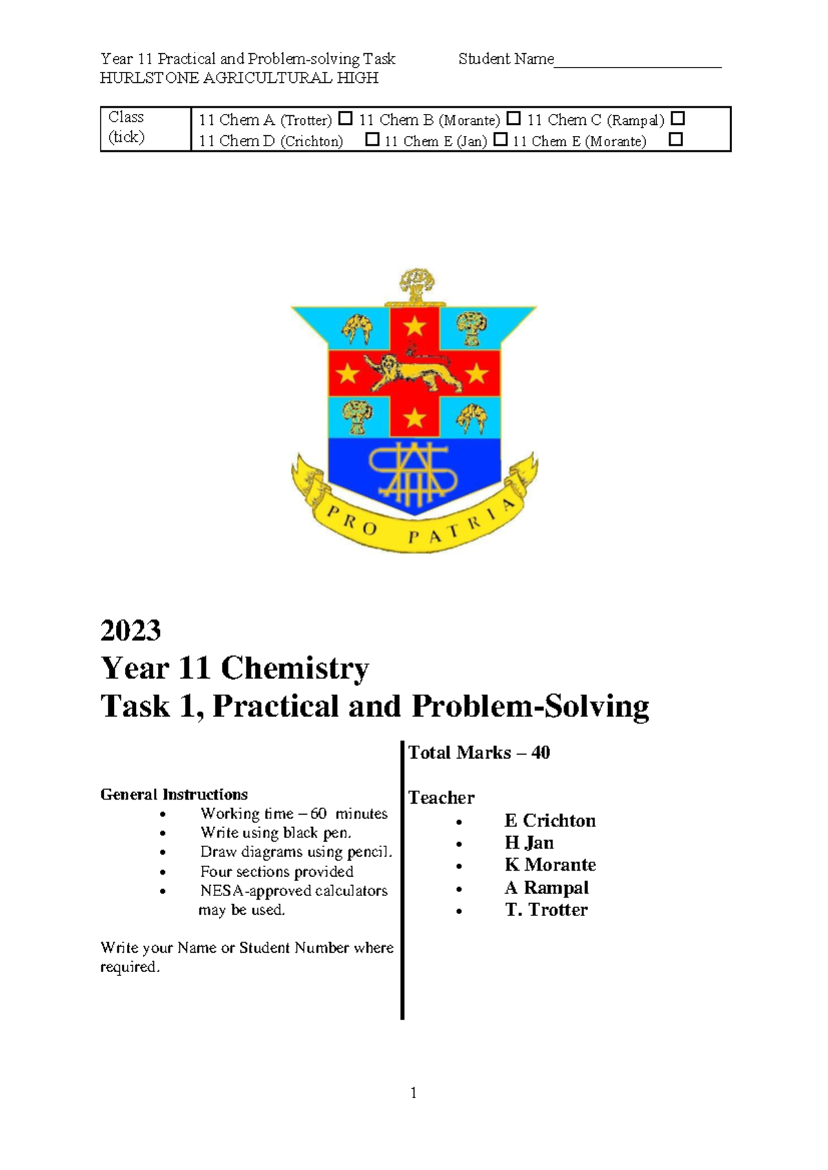 Year 11 Practical Assessment task Marking Criteria task 1 - Year 11 ...