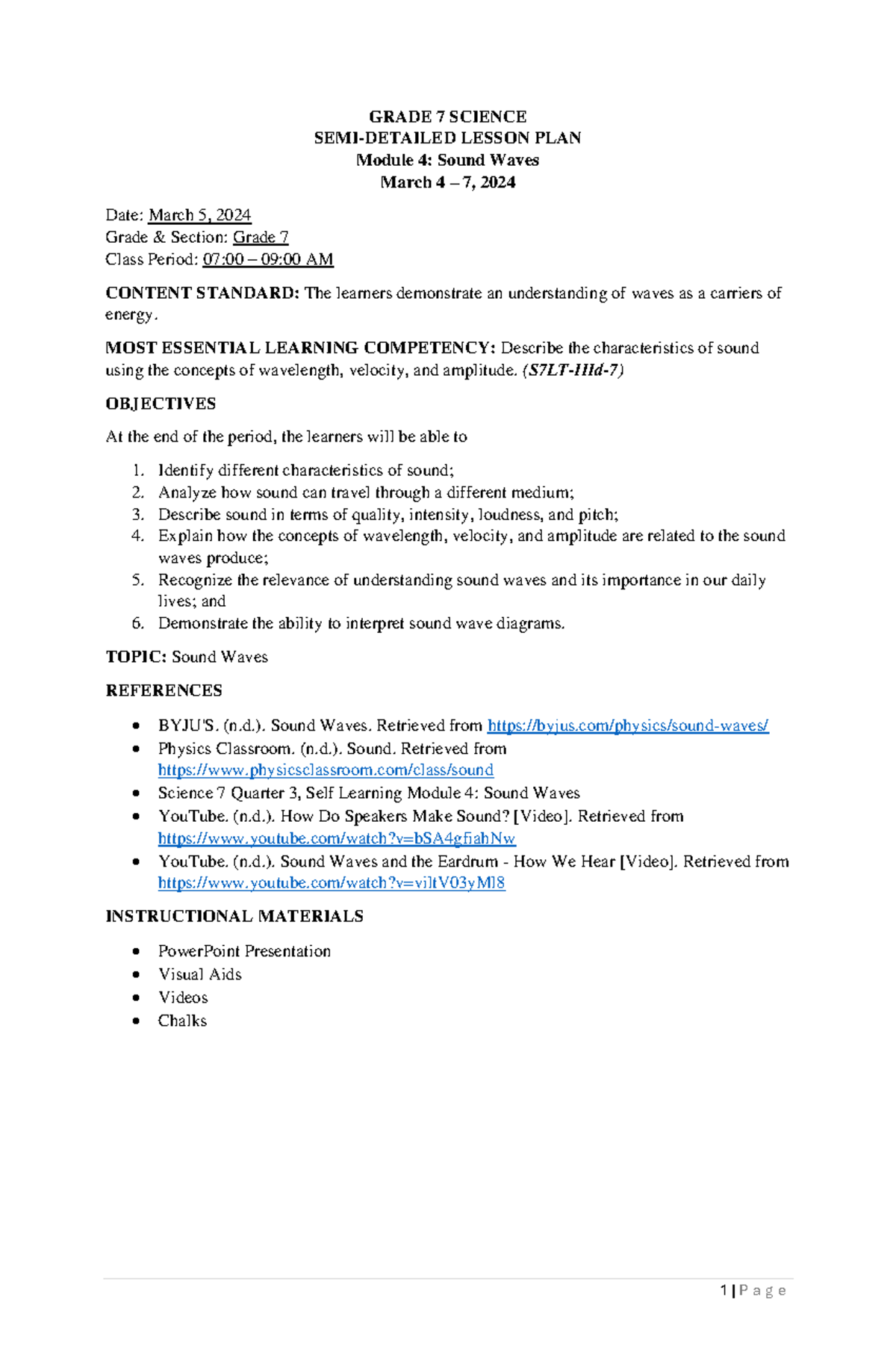 Week 04 [Mar 4-7] Semi-detailed and Detailed LP - GRADE 7 SCIENCE SEMI ...