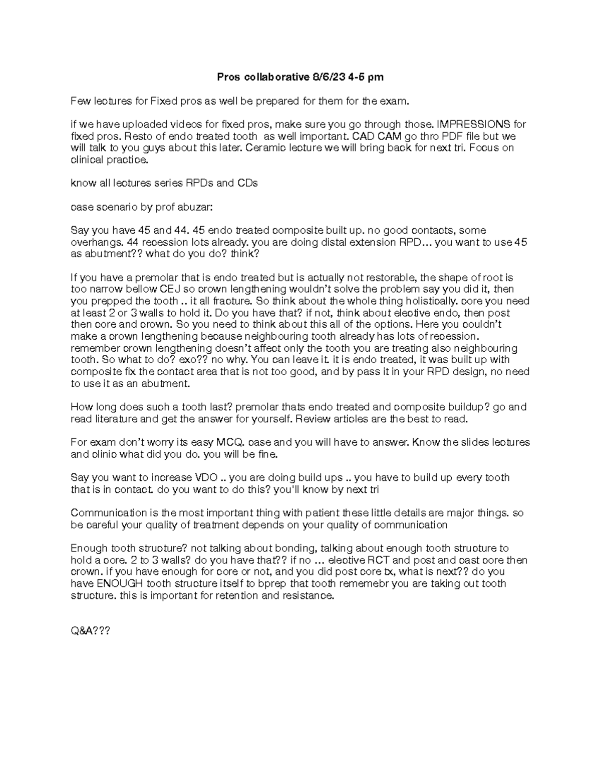 Pros OSCE Exam review - Pros collaborative 8/6/23 4-5 pm Few lectures ...