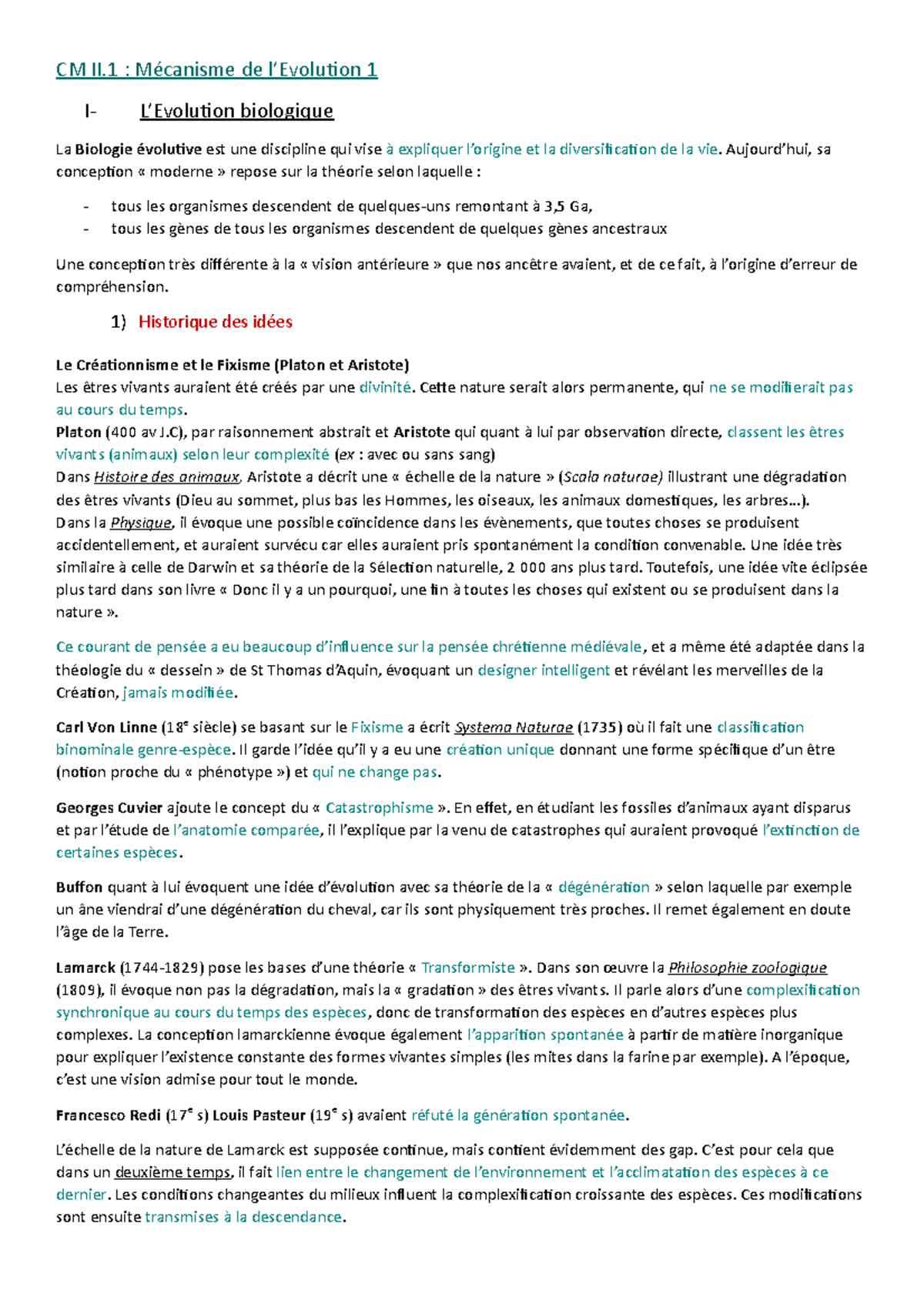 II.1 Mécanisme de l'Evolution 1 - CM II : Mécanisme de l’Evolution 1 I- L’Evolution biologique ...