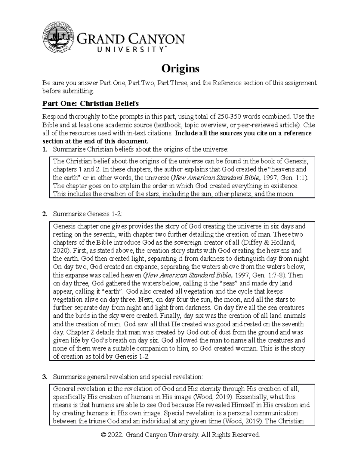 CWV-101 - Origins - Origins Be sure you answer Part One, Part Two, Part ...