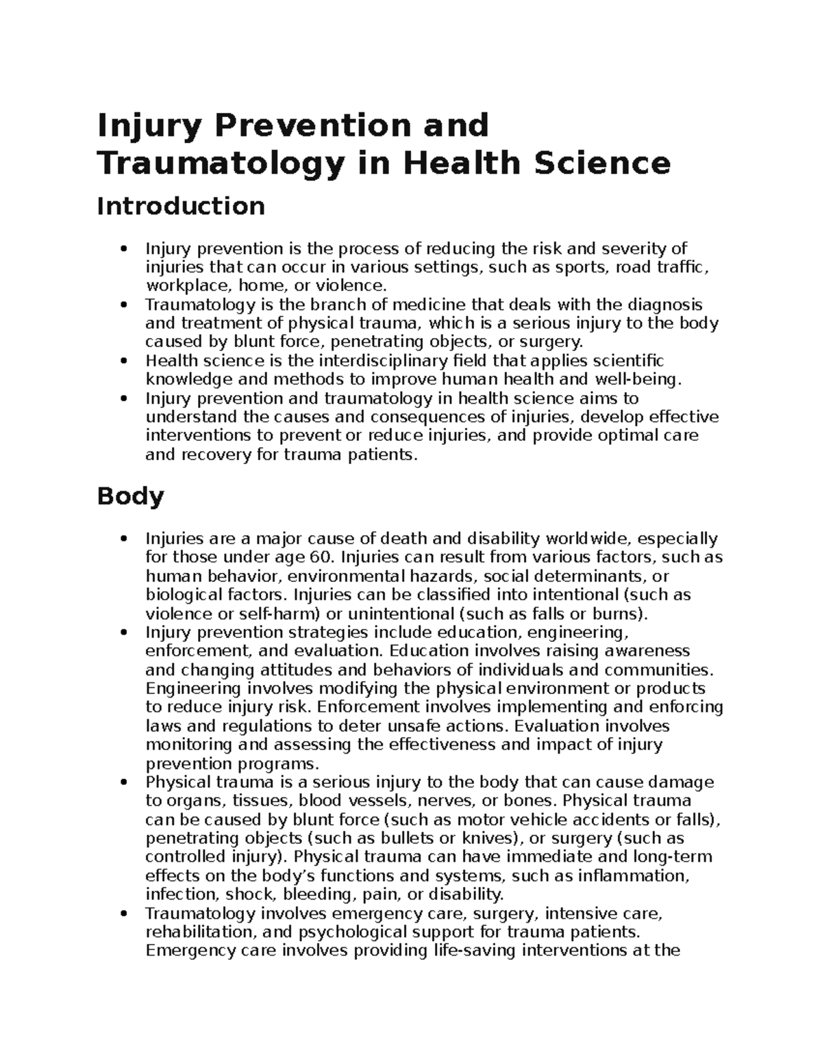 Injury Prevention and Traumatology in Health Science - Injury ...