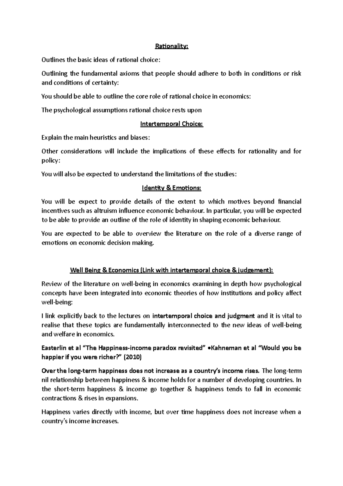 Exam Notes - Rationality: Outlines the basic ideas of rational choice ...