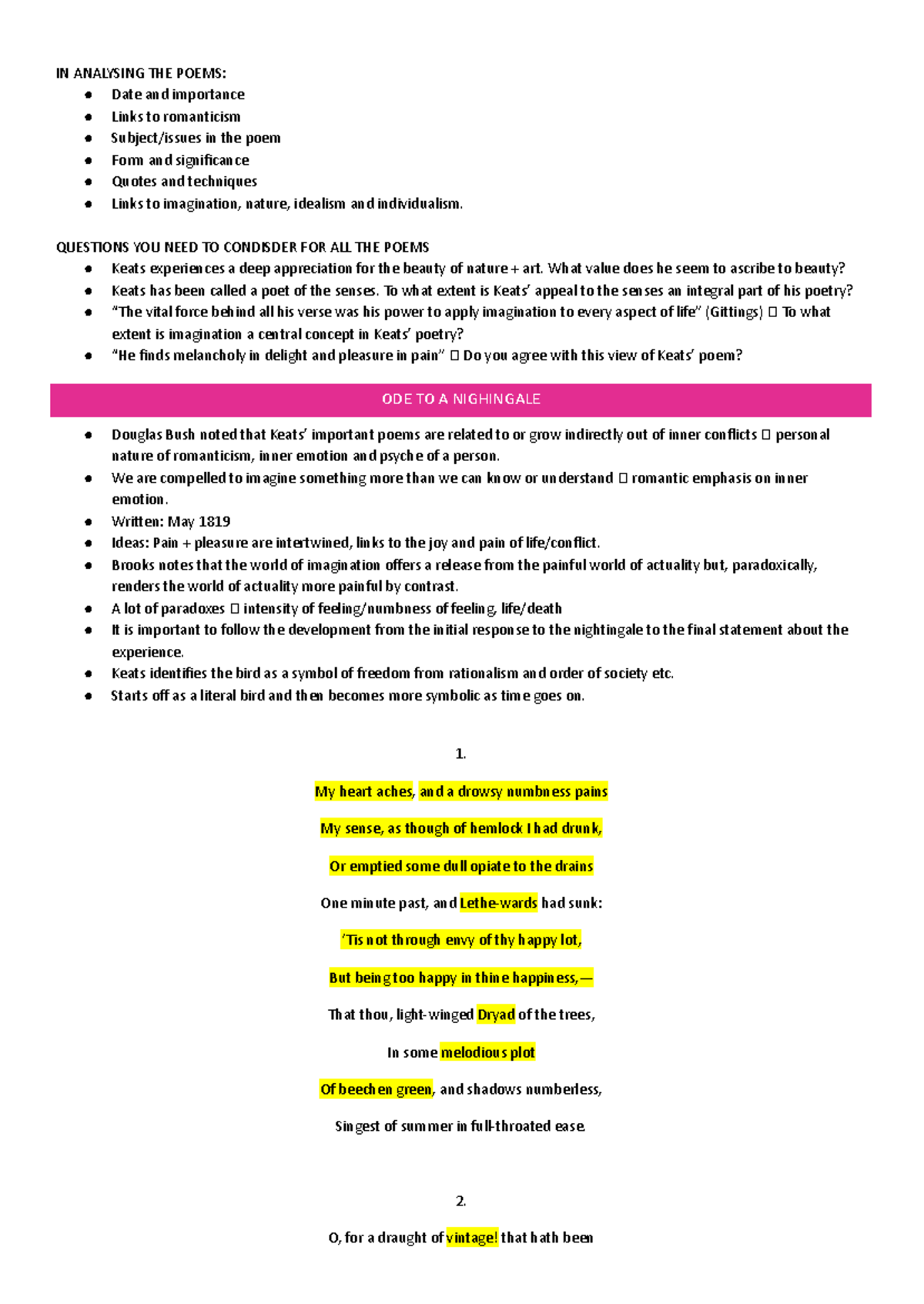 Keats Poetry Analysis - IN ANALYSING THE POEMS: Date and importance ...