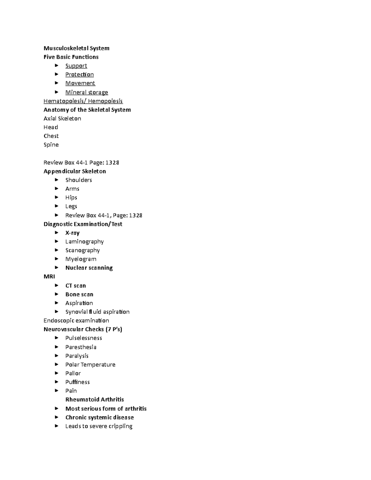 Musculoskeletal System Functions and Disorders - Studocu