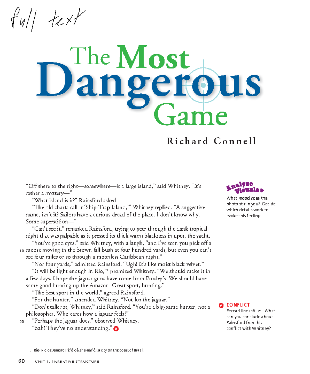 The most dangerous game full text - “Off there to the right—somewhere ...