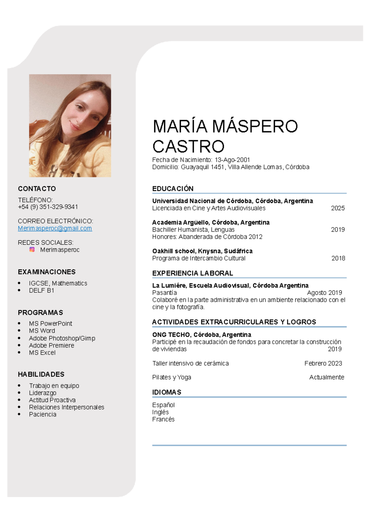 Curriculum Vitae - María Máspero Castro - MARÍA MÁSPERO CASTRO Fecha de ...