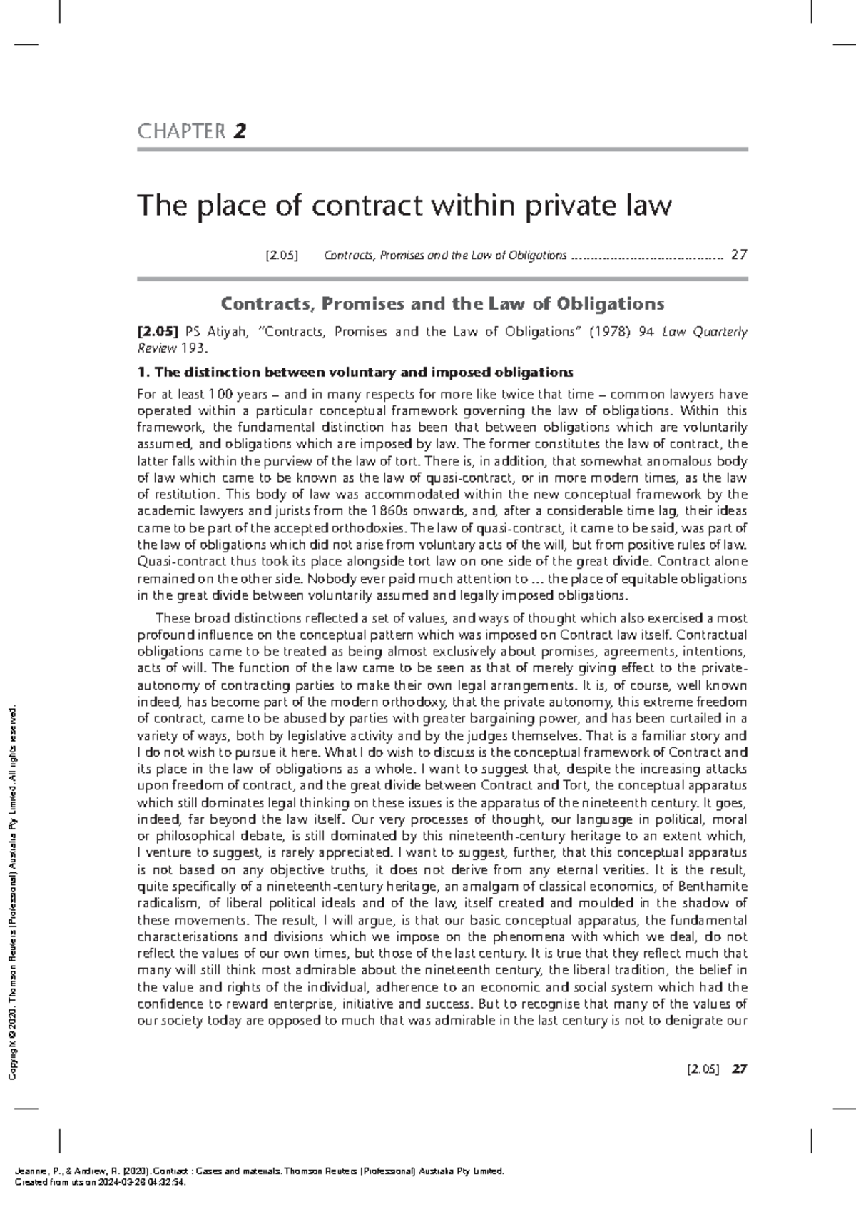 Contract Cases and Materials - ( Chapter 2 The place of contract within ...