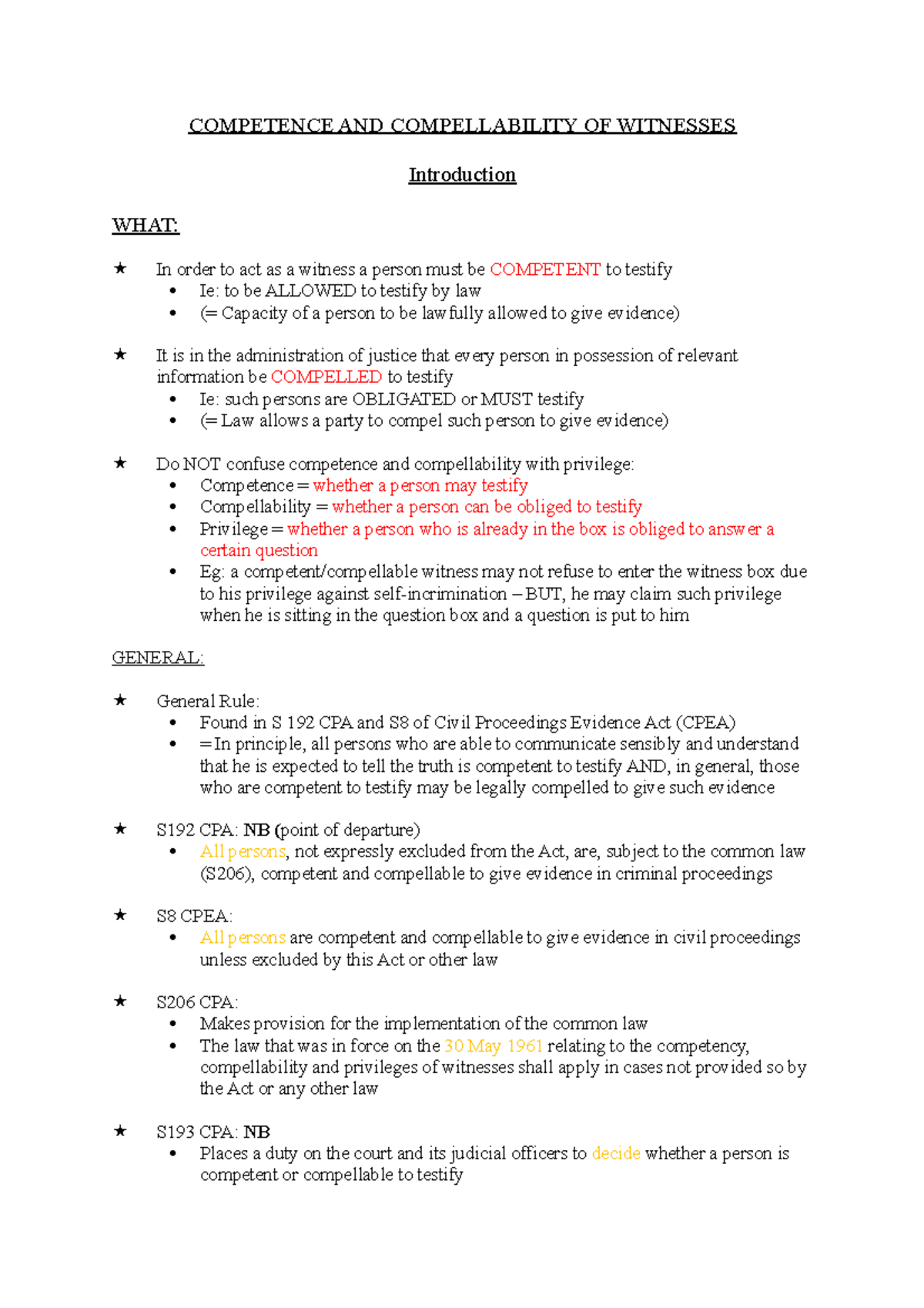 Competence and compellability of a witnesses - COMPETENCE AND ...