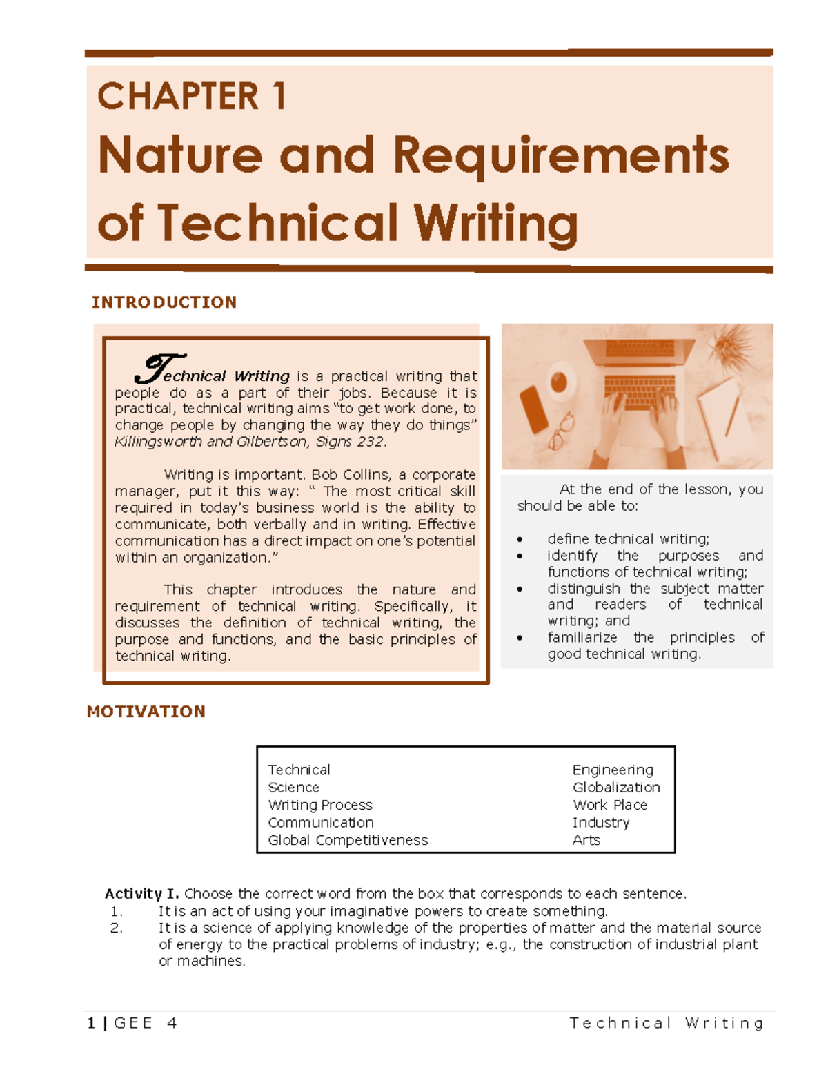 Lesson 1 for LMS - Hwj - INTRODUCTION MOTIVATION Technical Engineering ...
