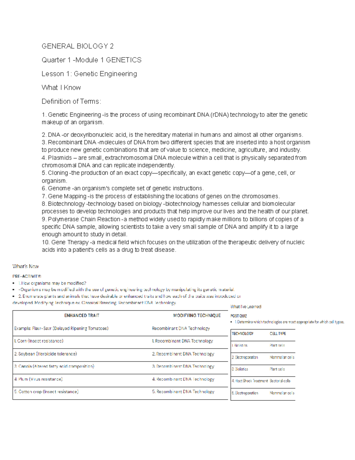 Gen bio 2 genetic engineering - GENERAL BIOLOGY 2 Quarter 1 -Module 1 ...