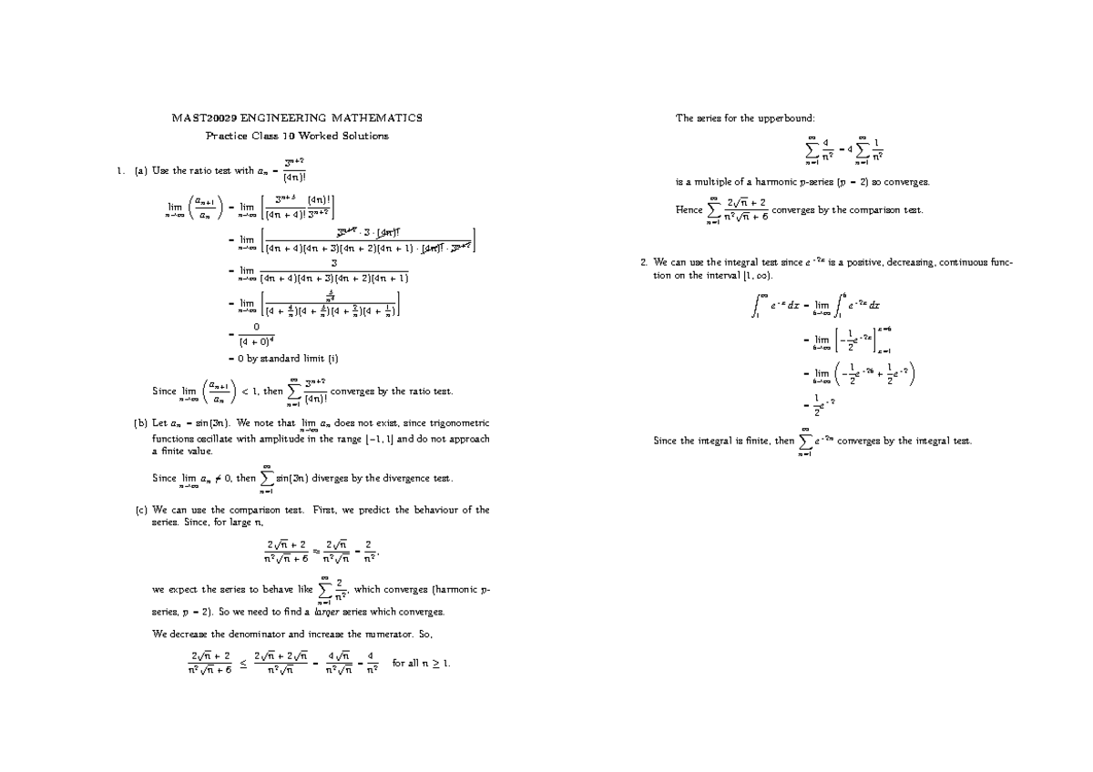Tute10solutions(printing) - MAST20029 ENGINEERING MATHEMATICS Practice ...