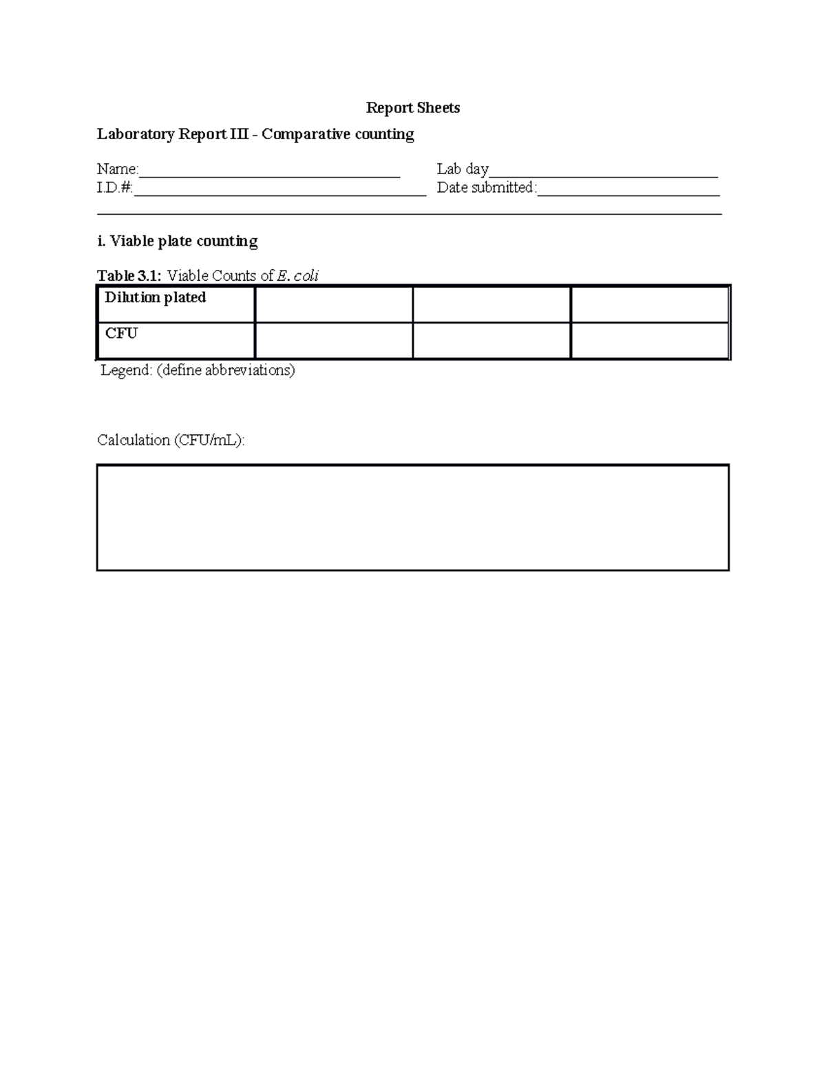 Lab 3 Report Sheets - Lab 3 - Report Sheets Laboratory Report III ...