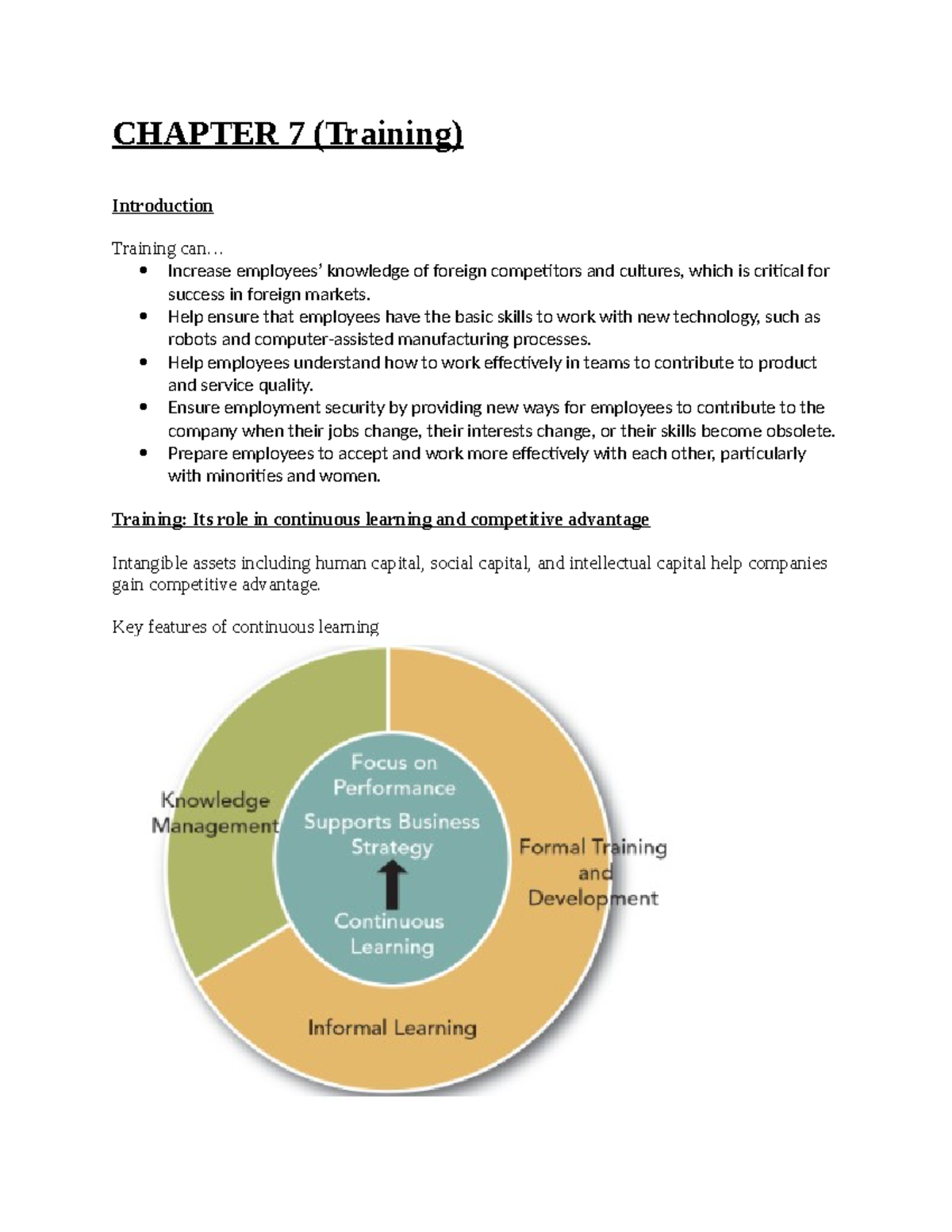Chapter 7 8 Quiz Notes - CHAPTER 7 (Training) Introduction Training can ...