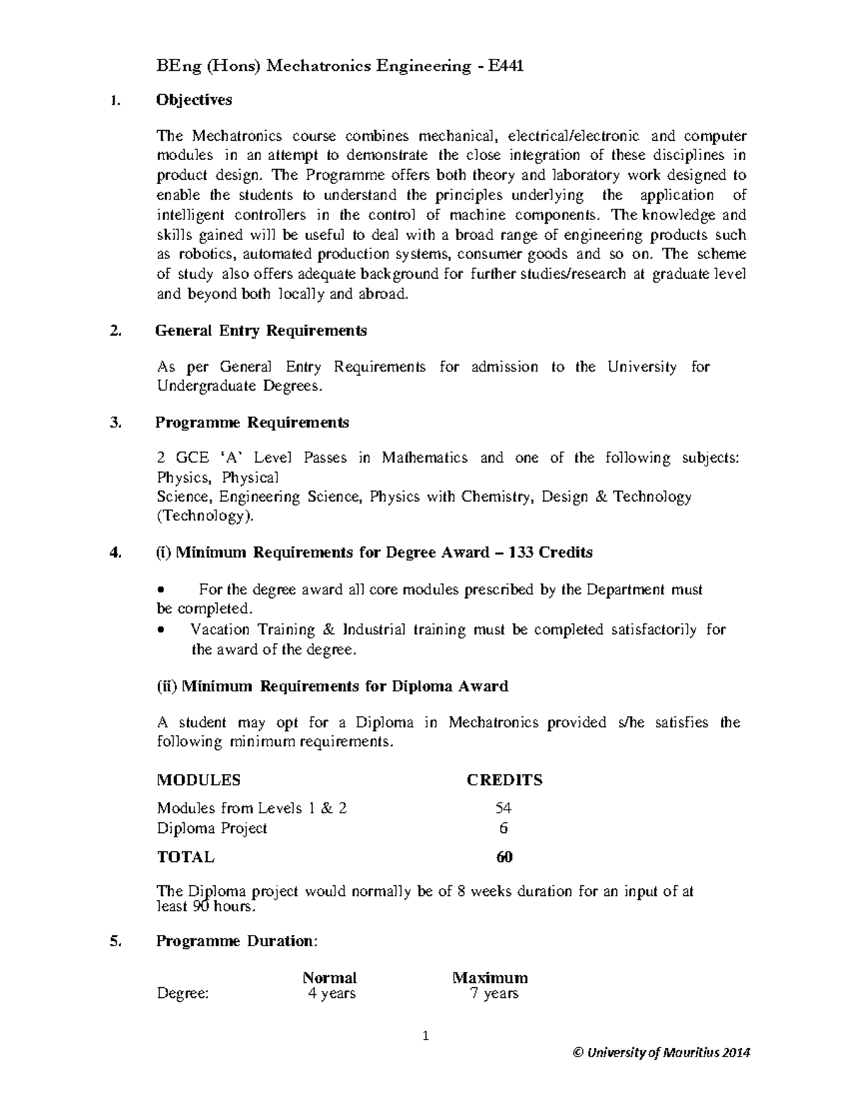 E441 A 2 - Its the same course details - 1 BEng (Hons) Mechatronics ...