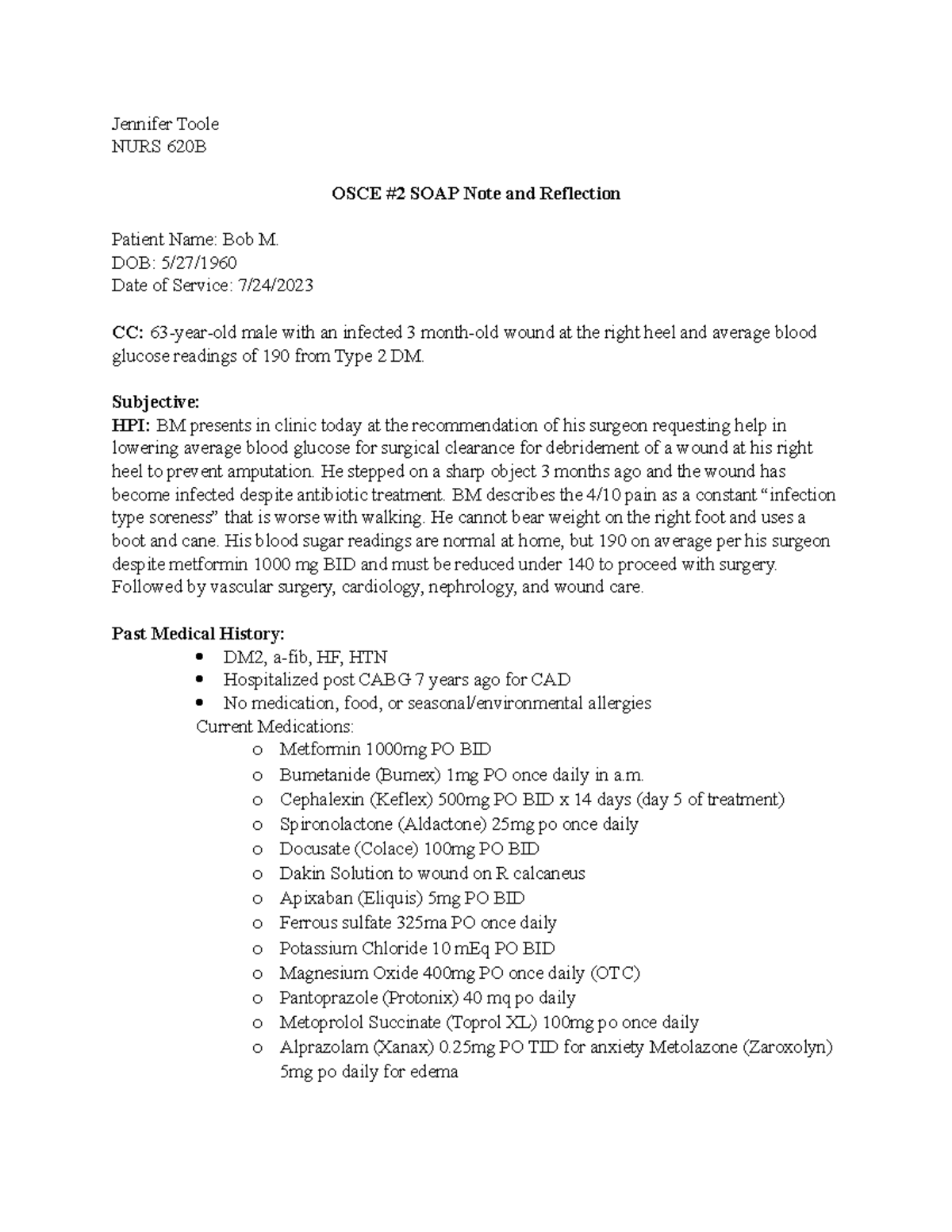 230724 Osce 2 Soap Note And Reflection Jennifer Toole Nurs 620b Osce 2 Soap Note And