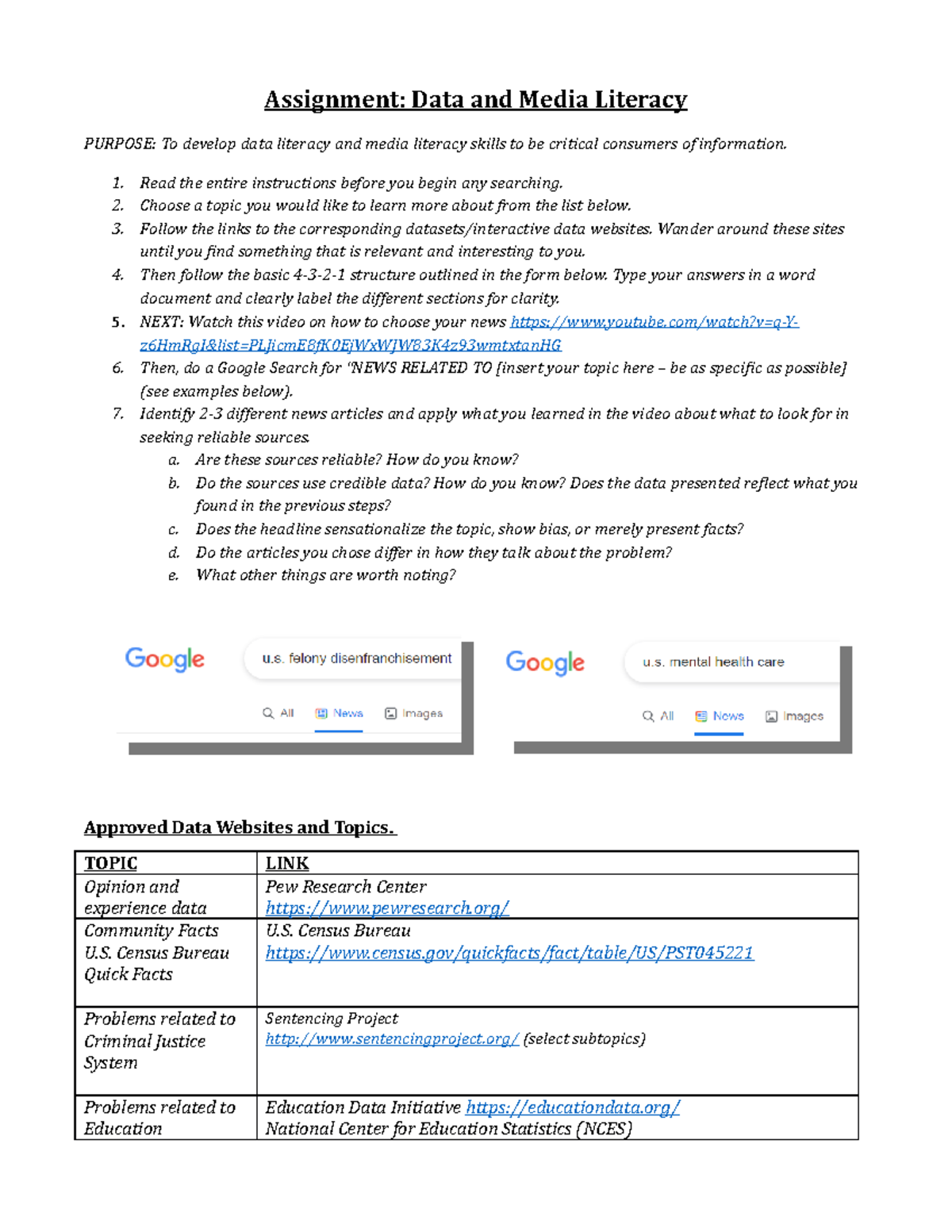 Data and Media Literacy Assignment instructions - Assignment: Data and ...