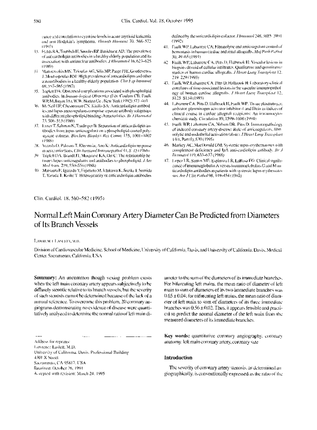 Clinical Cardiology - October 1995 - Laslett - Normal left main ...