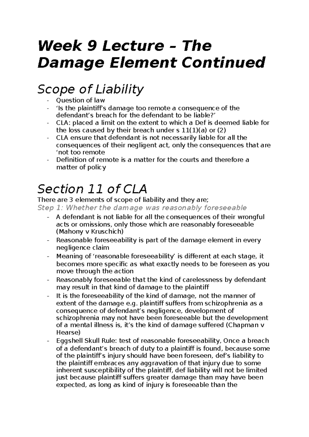 Week 9 Lecture Notes - Week 9 Lecture – The Damage Element Continued ...
