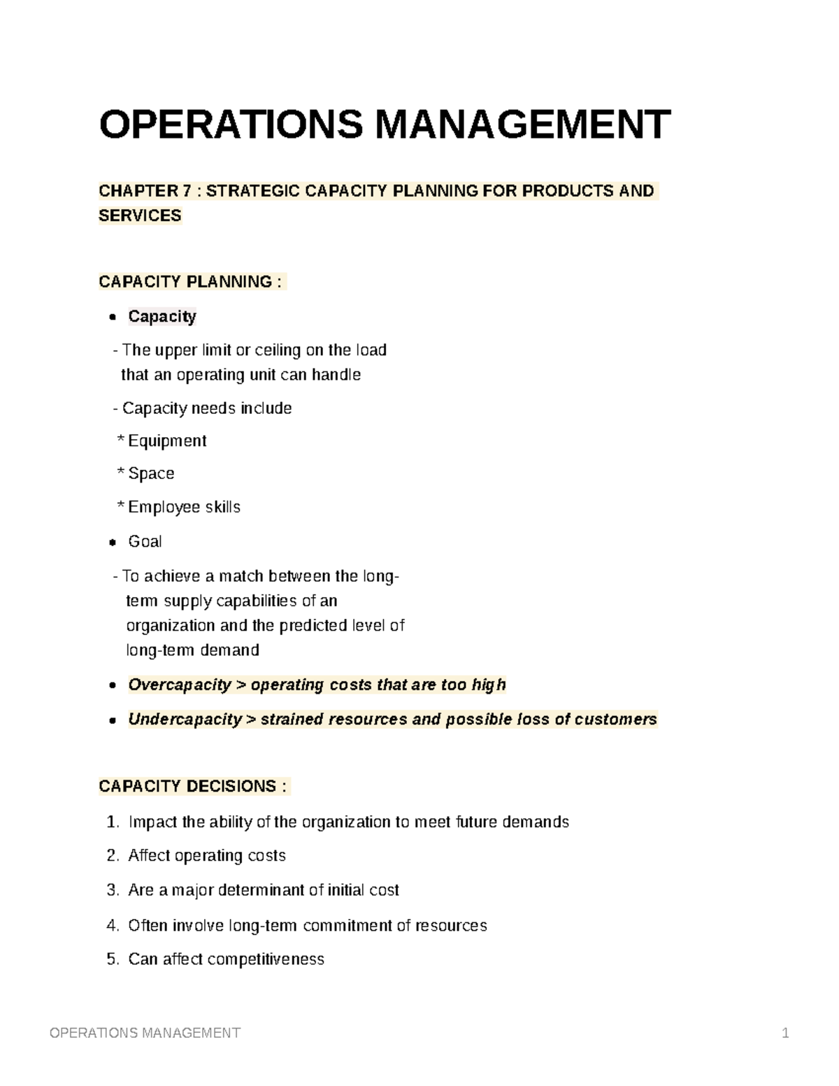 Operations Management 7 - OPERATIONS MANAGEMENT CHAPTER 7 : STRATEGIC ...