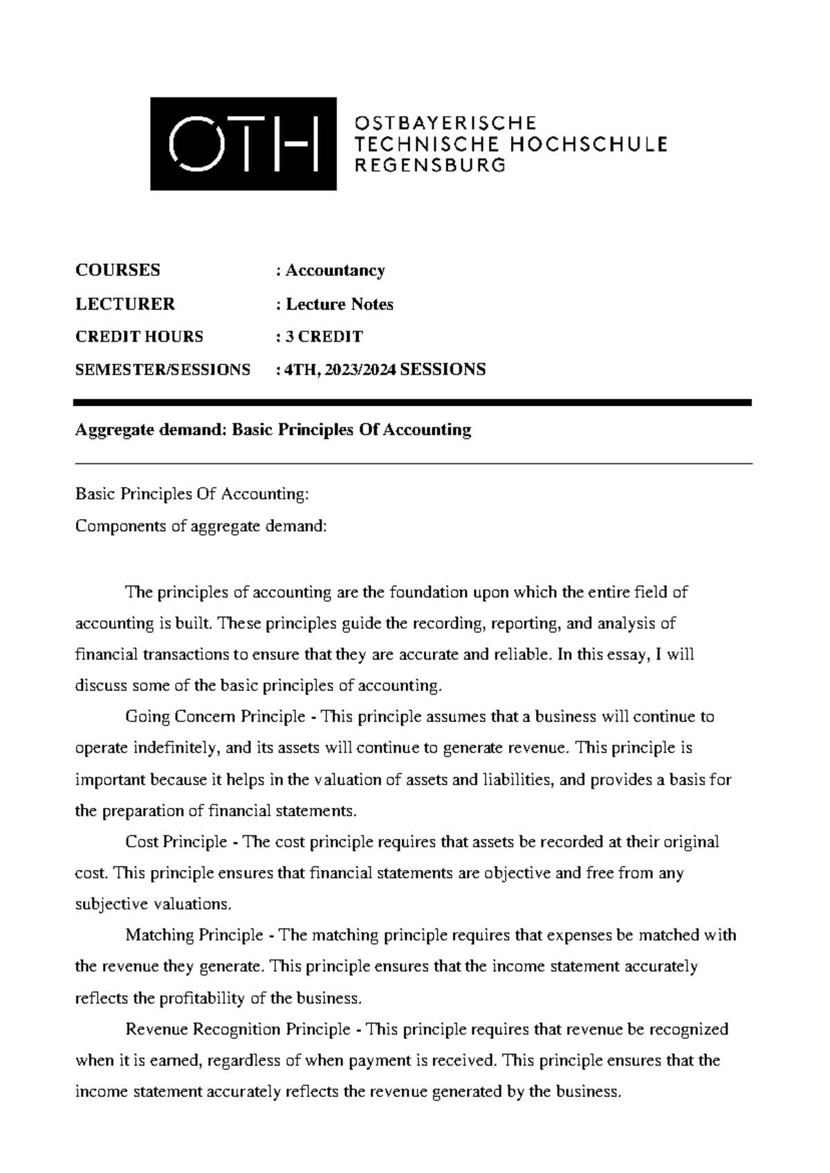 Basic principles of accounting - COURSES : Accountancy LECTURER ...