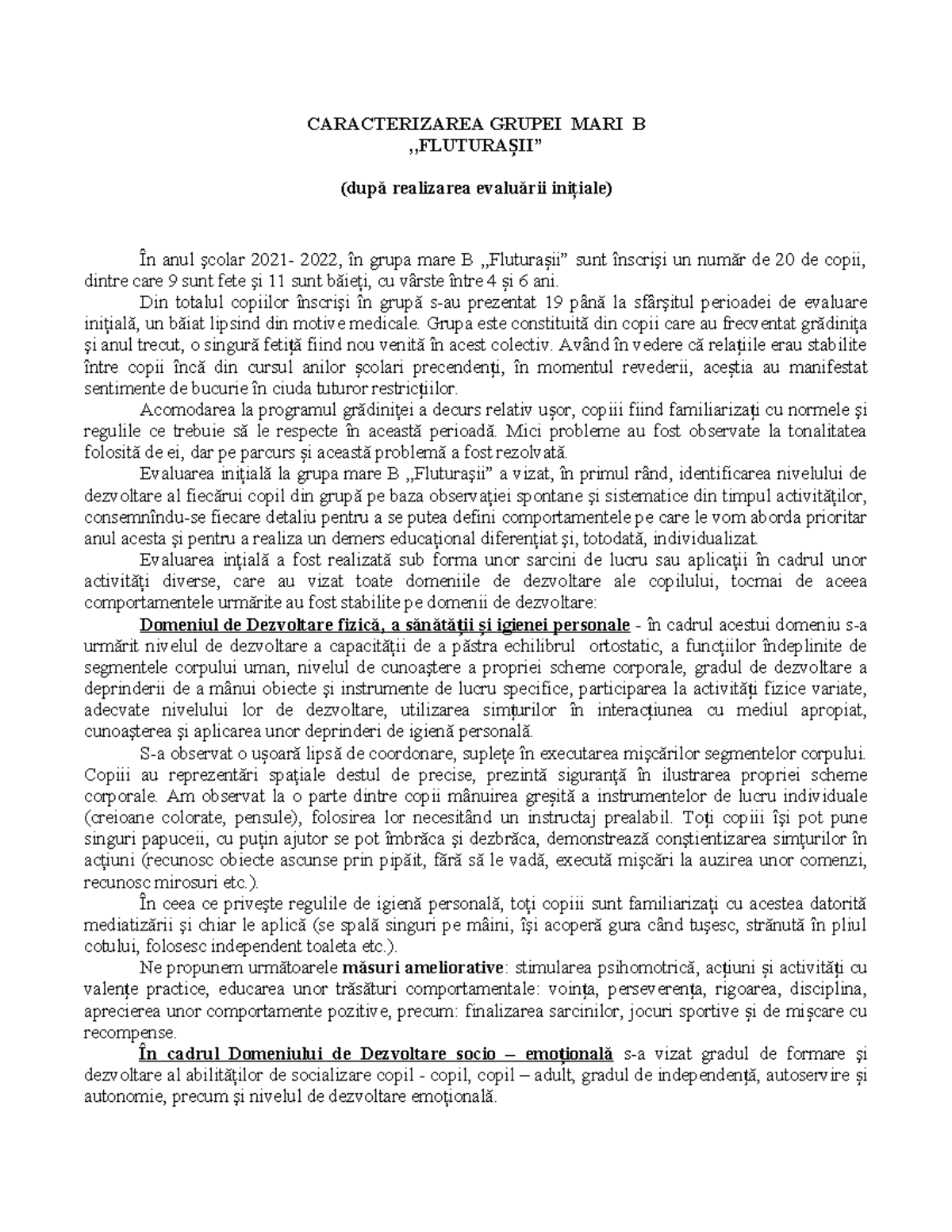 Caracterizarea grupei mari 2023-2024 - CARACTERIZAREA GRUPEI MARI B ...
