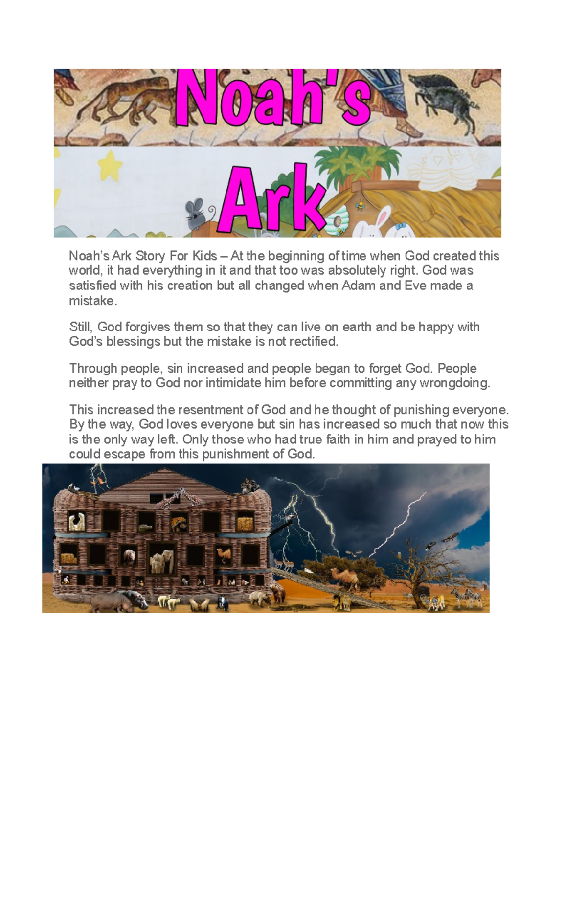 Noah - bible story - Noah’s Ark Story For Kids – At the beginning of ...