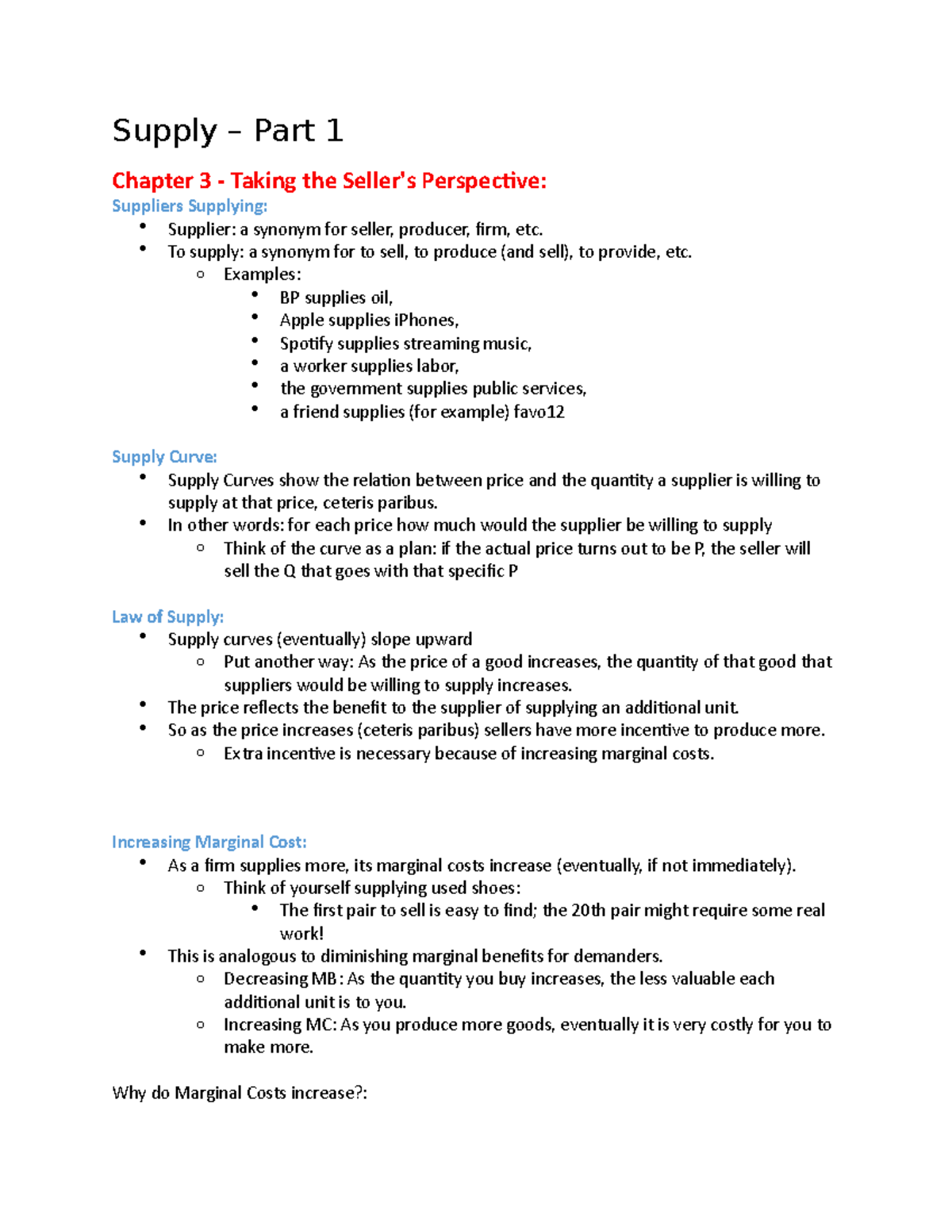 Supply - Part 1 - Prof. was David Burk - Supply – Part 1 Chapter 3 ...