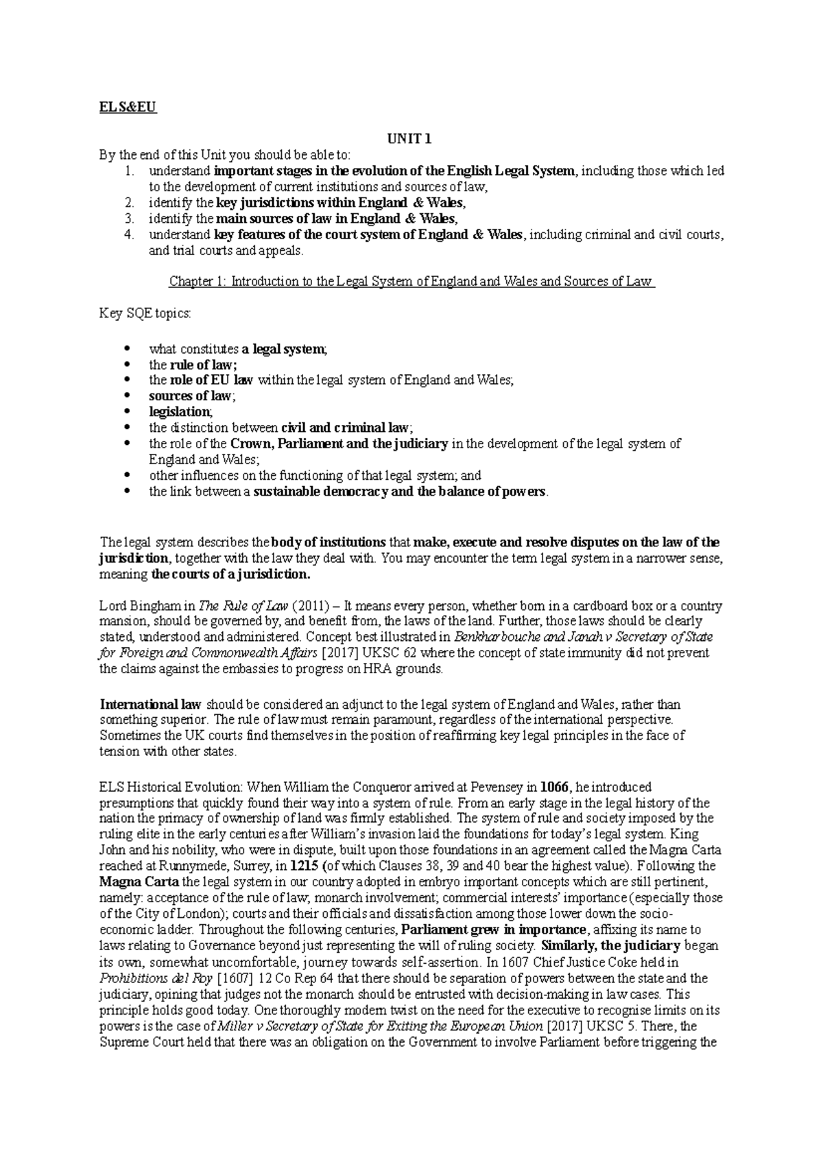 UNIT 1 - EU law - ELS&EU By the end of this Unit you should be able to ...