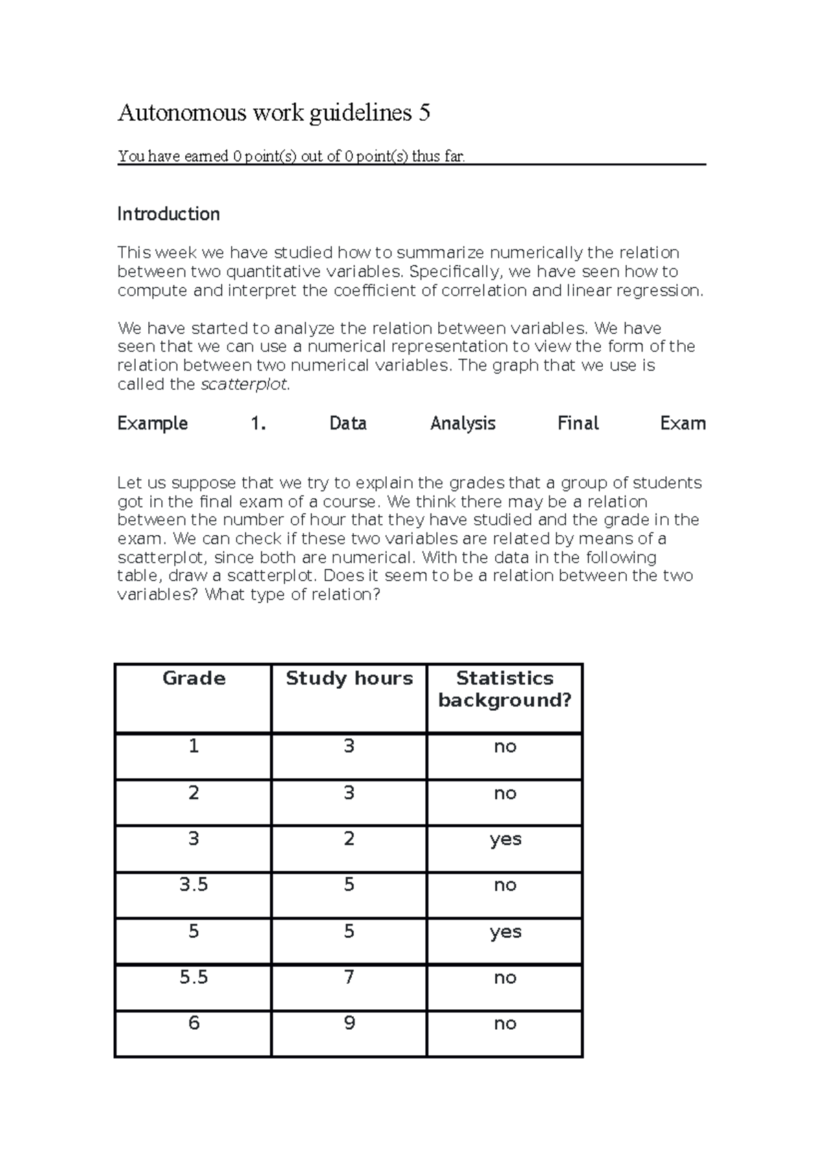 Autonomous work 5 guide for weekly work - Autonomous work guidelines 5 ...