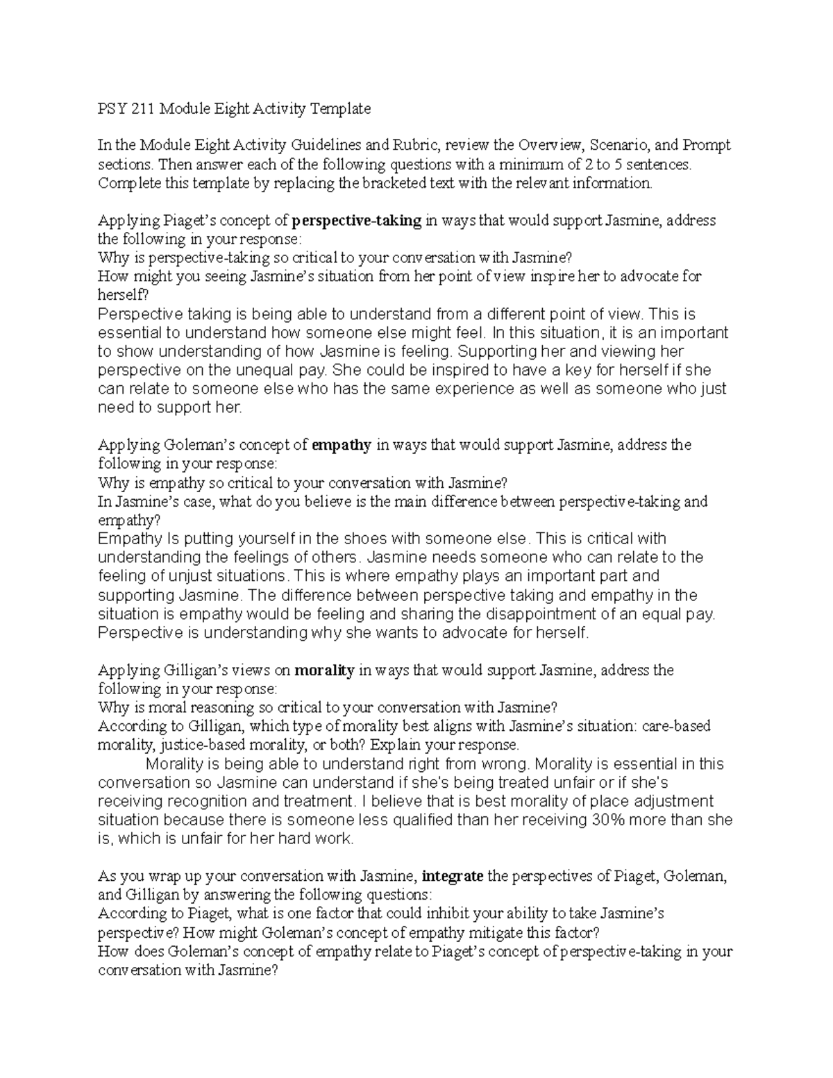 PSY 211 Module Eight Activity Template - Then answer each of the ...