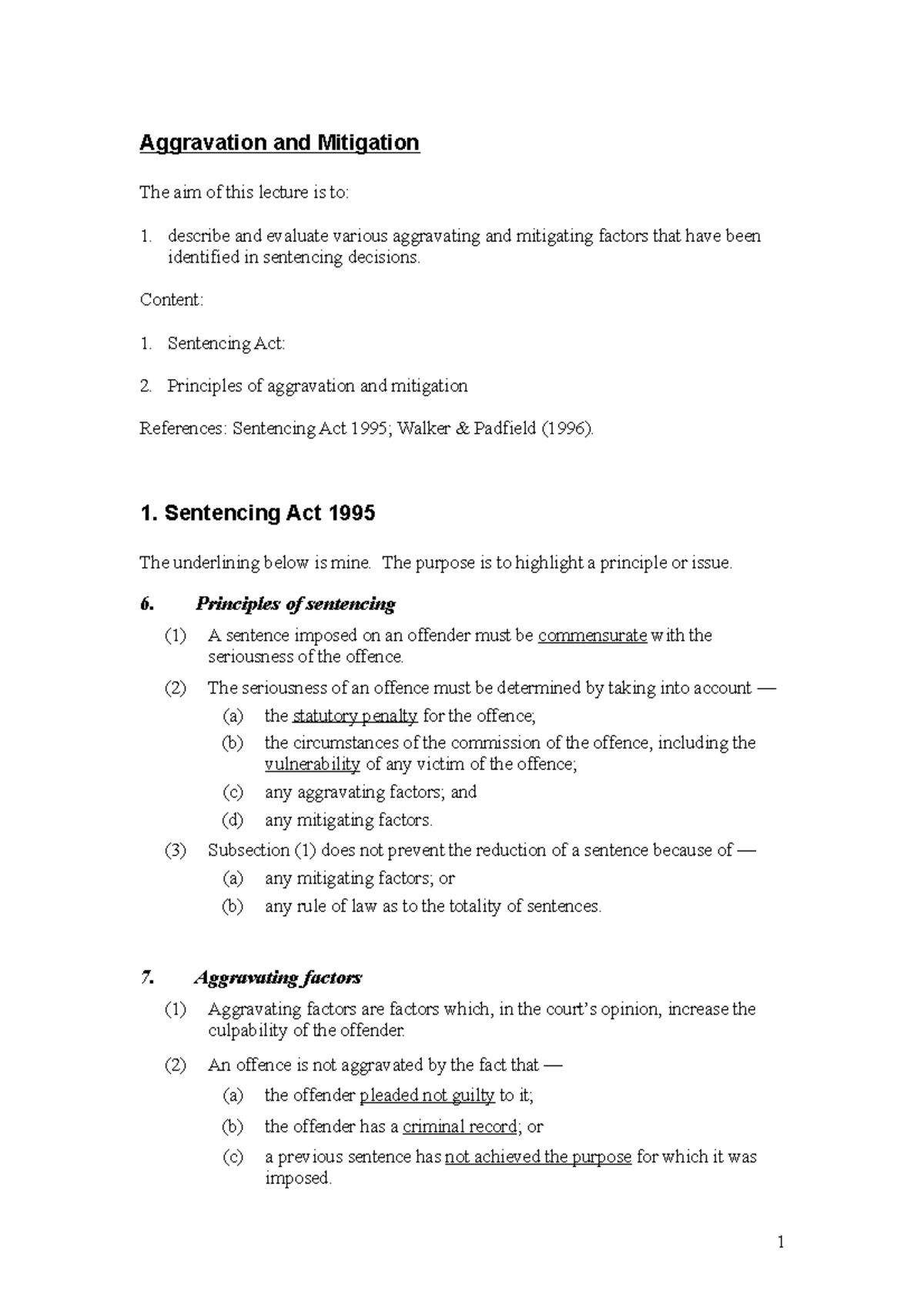 Agravating & mitigating factors (topic five) - Aggravation and ...