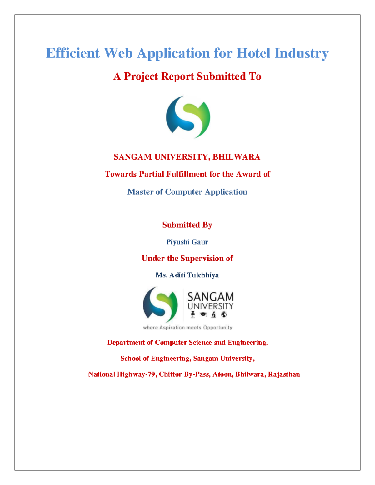 web technology practical file - Efficient Web Application for Hotel Industry A Project Report ...