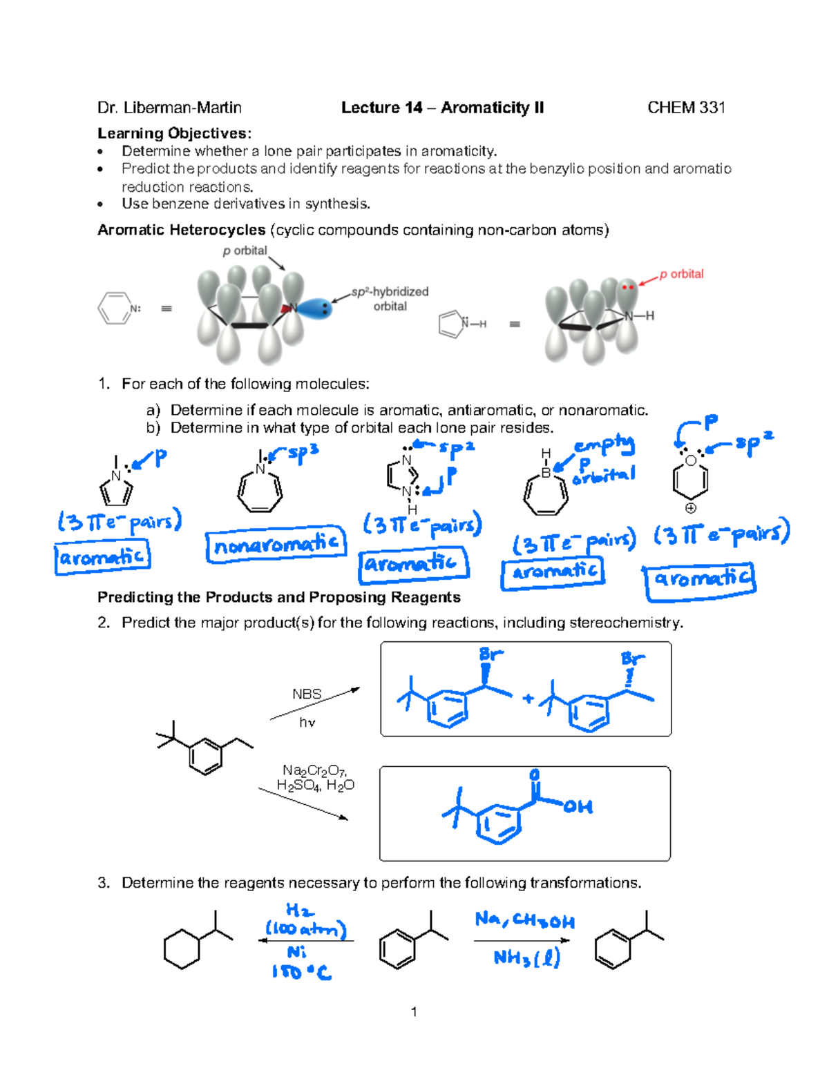 Lec 14 aromaticity II worksheet key - Warning: TT: undefined function ...