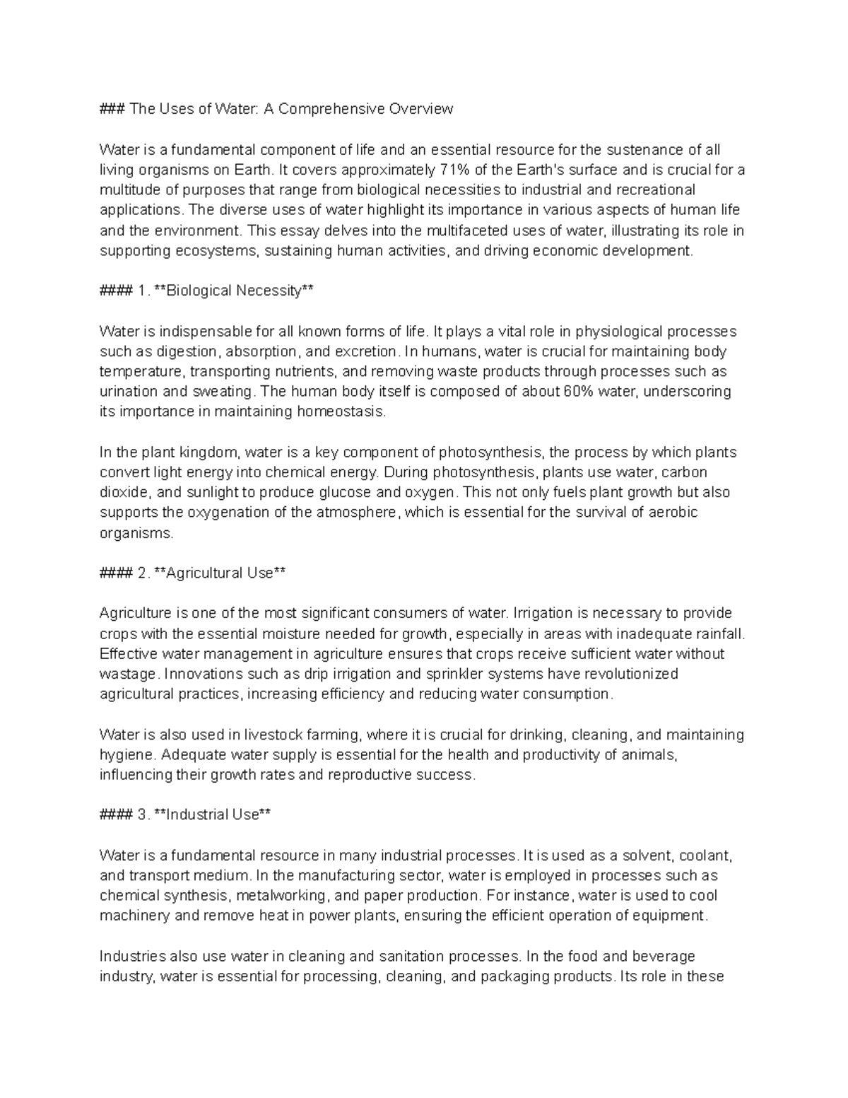 The Uses of Water A Comprehensive Overview - It covers approximately 71 ...