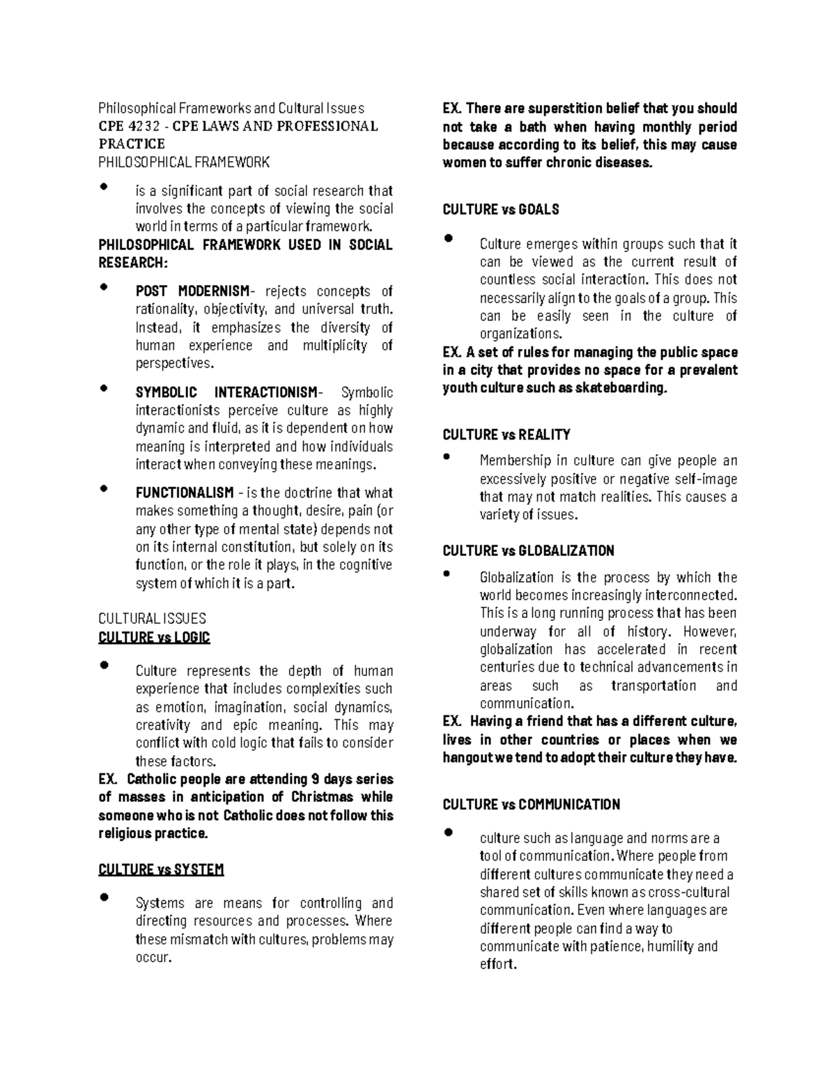 Midlaws - Lecture notes - Philosophical Frameworks and Cultural Issues ...