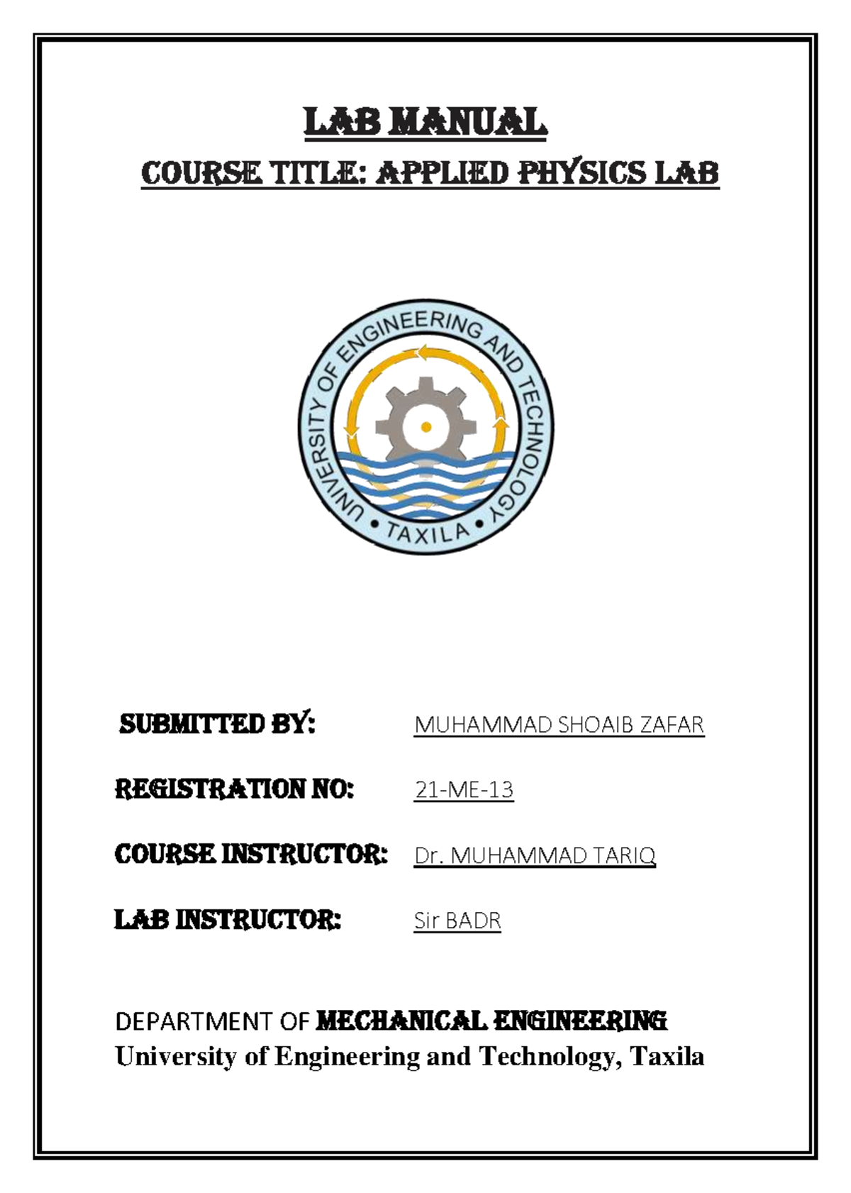 EE lab Manual - haaaaaa - LAB MANUAL Course Title: APPLIED PHYSICS LAB ...
