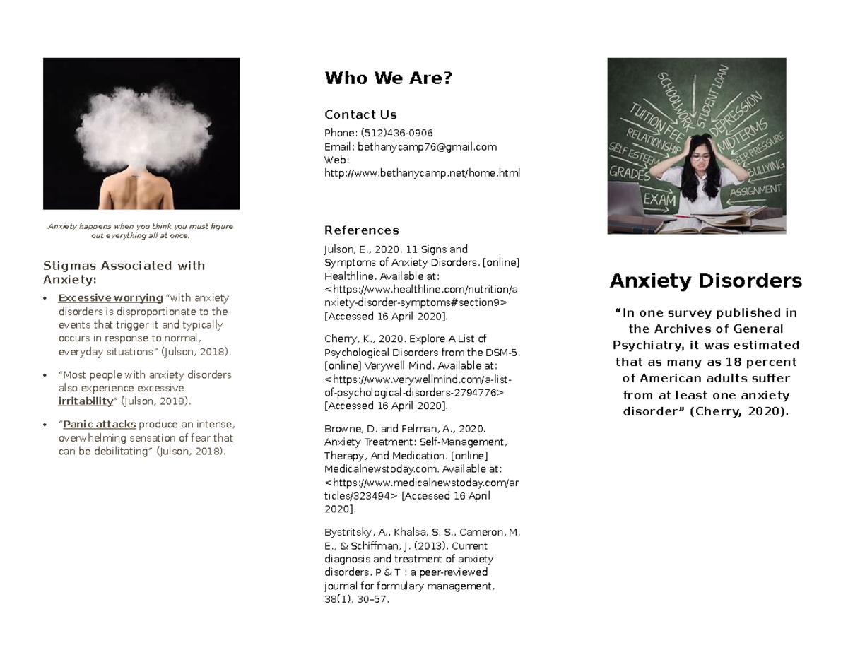 Anxiety Brochure - Anxiety happens when you think you must figure out ...