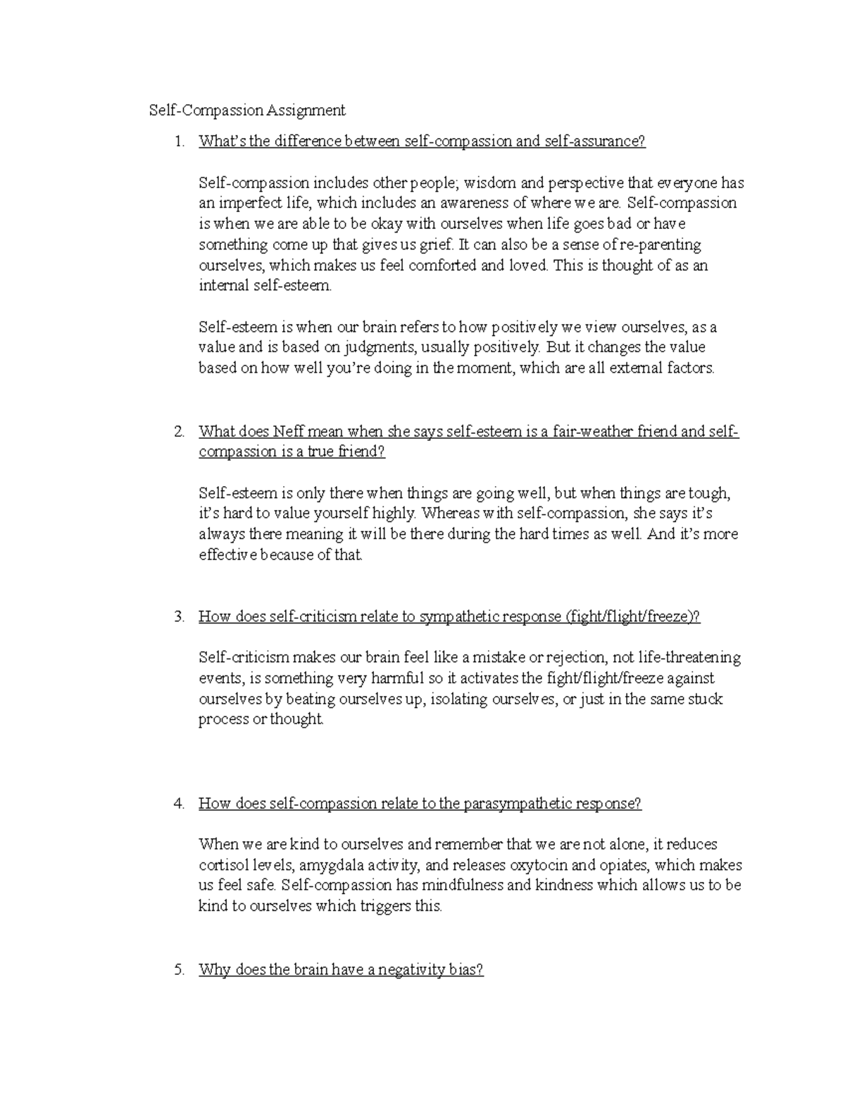 Self-Compassion assignment - Self-Compassion Assignment What’s the difference between - Studocu
