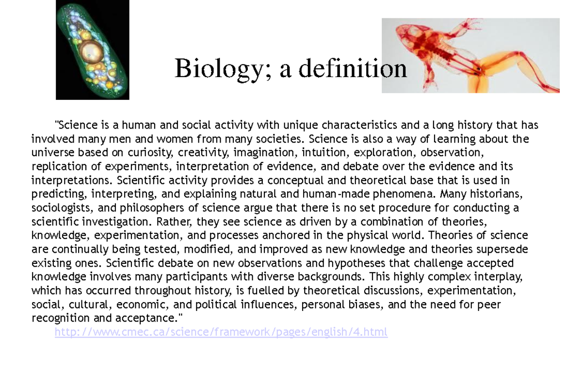 Chemistry Basics - ... - Biology; a definition "Science is a human and ...