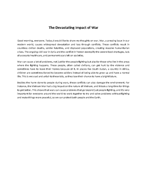 Speech on War: Devastating Impact of war by Gary G. C - The Devastating ...