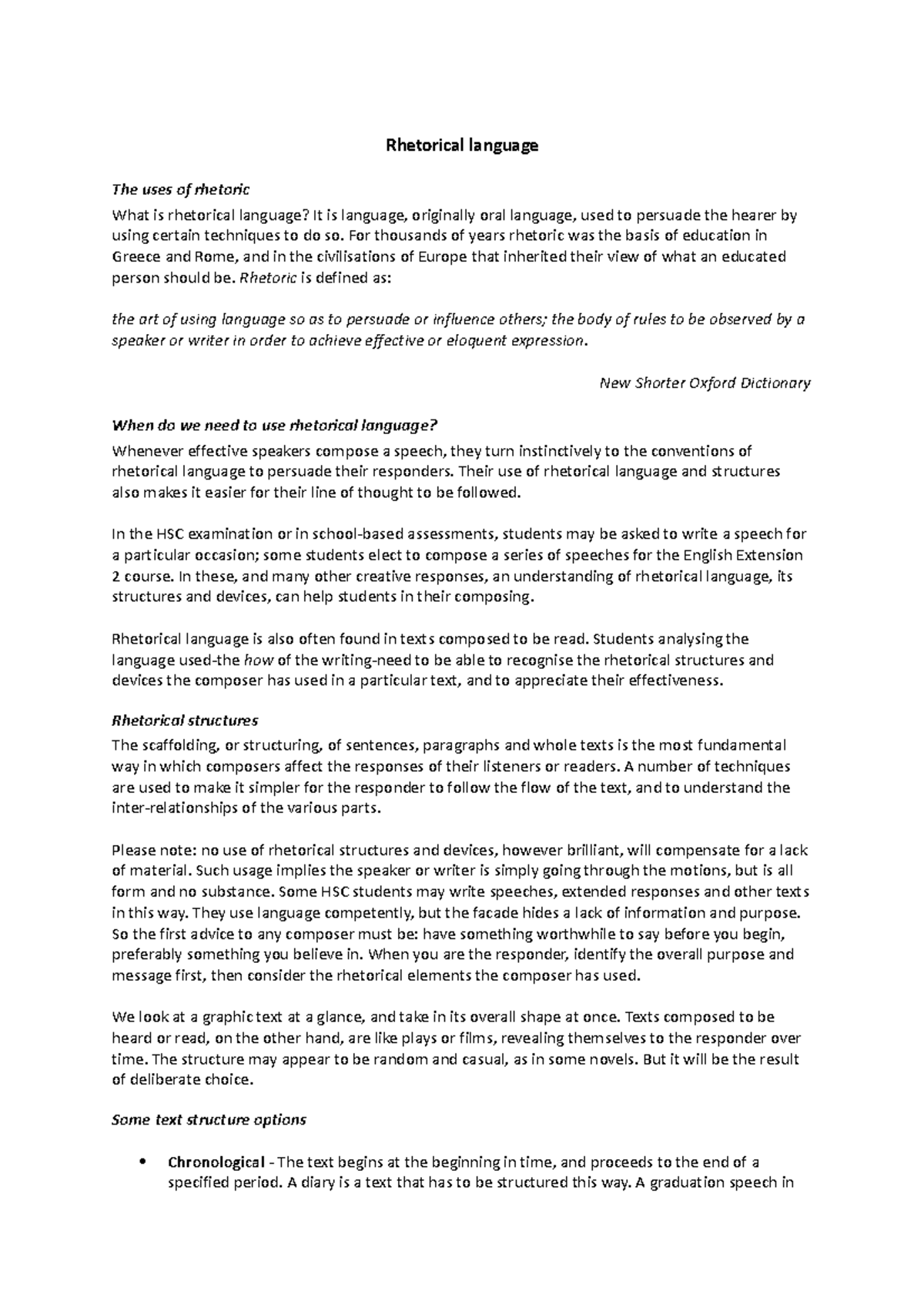 Rhetorical Language - Rhetorical language The uses of rhetoric What is ...