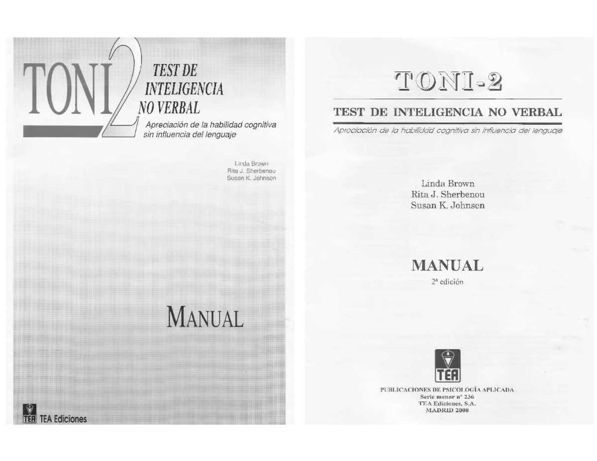 TONI Manual - TEST DE TONI INTELIGENCIA 2 NO VERBAL TEST DE ...