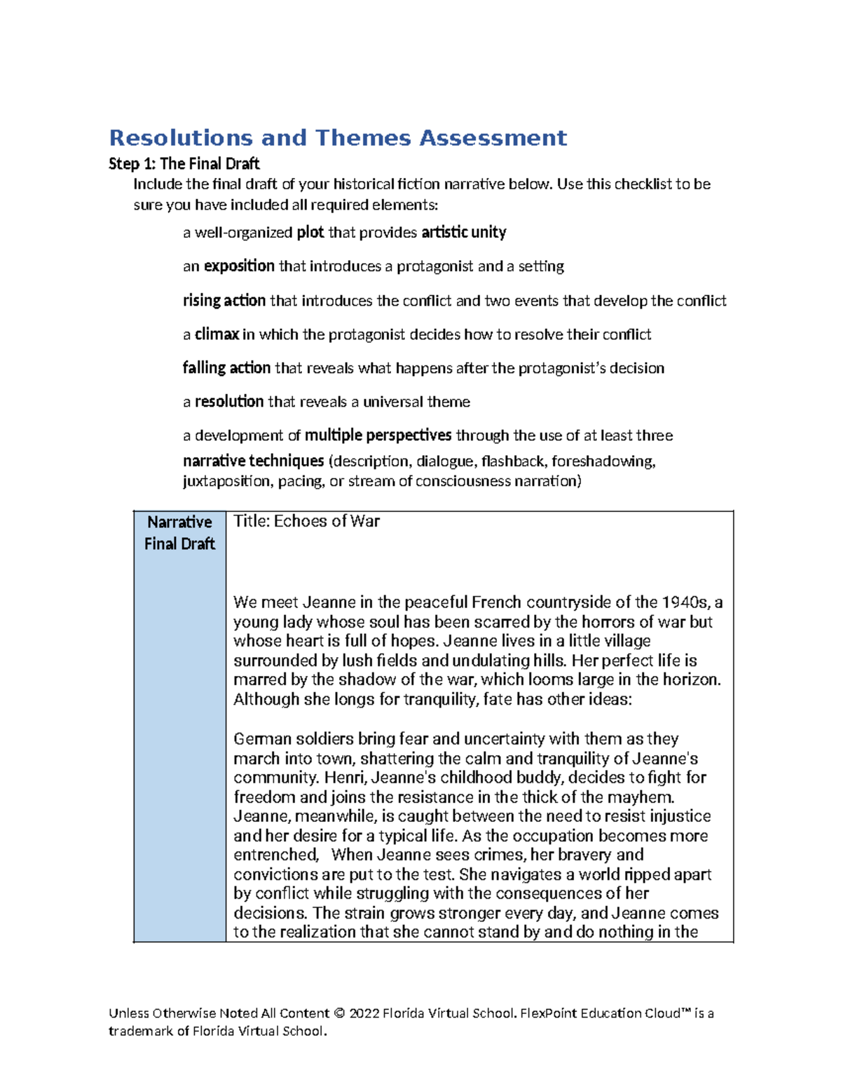 Copy of 6.03 Assessment - Resolutions and Themes Assessment Step 1: The ...