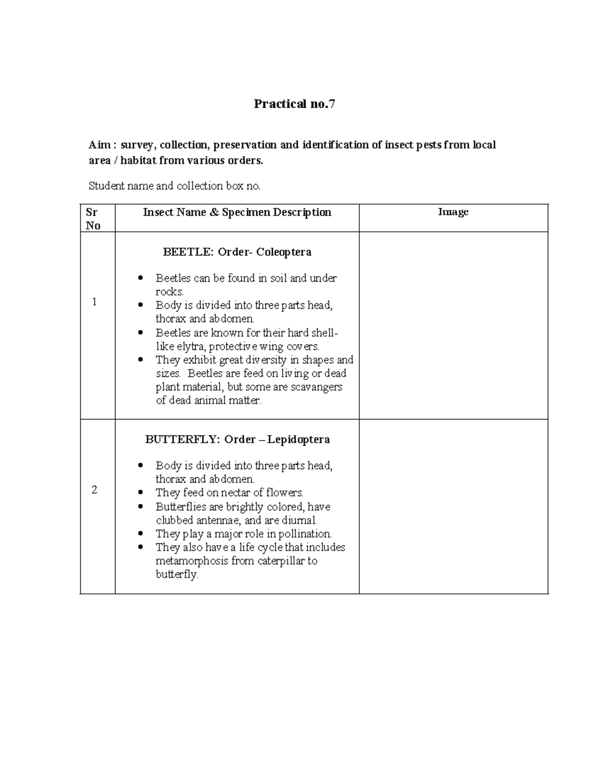 Insect survey practical 7 complete - Copy - Practical no. Aim : survey ...
