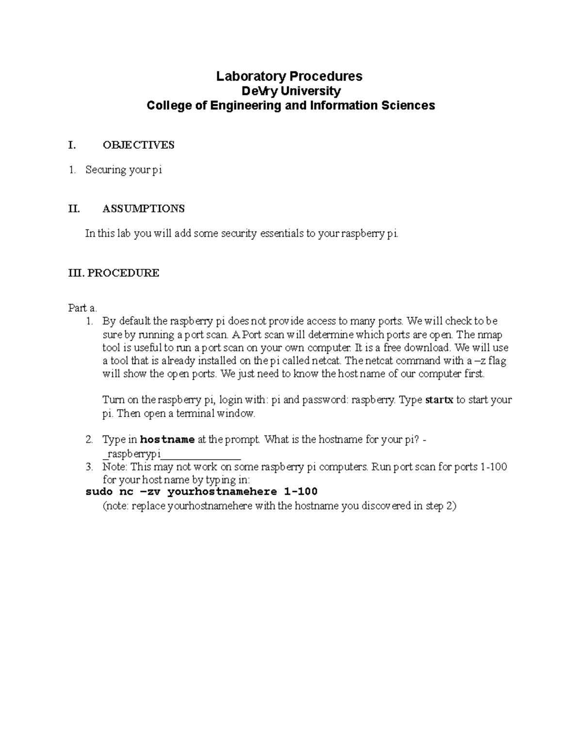 CEIS100 W5 Lab Report - Laboratory Procedures DeVry University College of Engineering and - Studocu