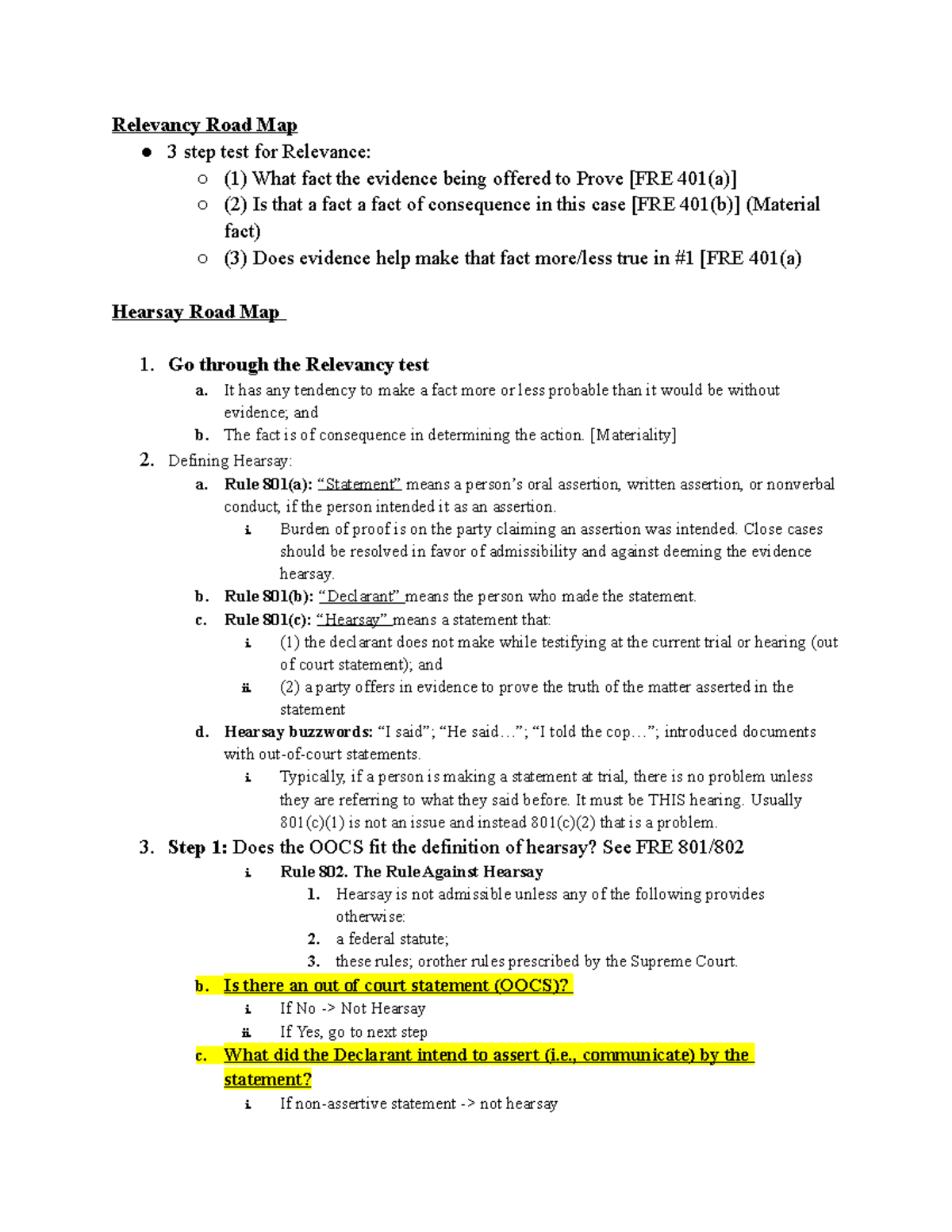 Relevancy Road Map and Hearsay Rules - Studocu